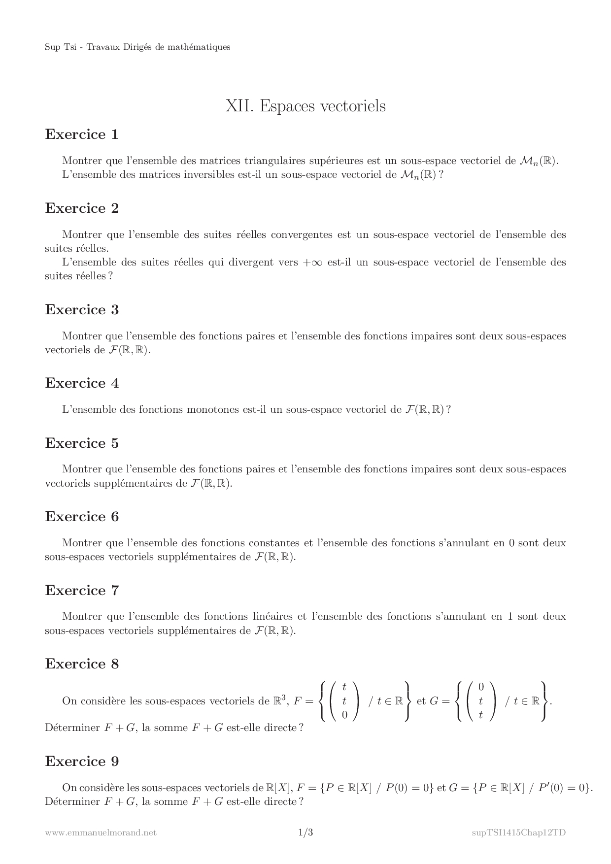 Exercices Espaces vectoriels - AlloSchool