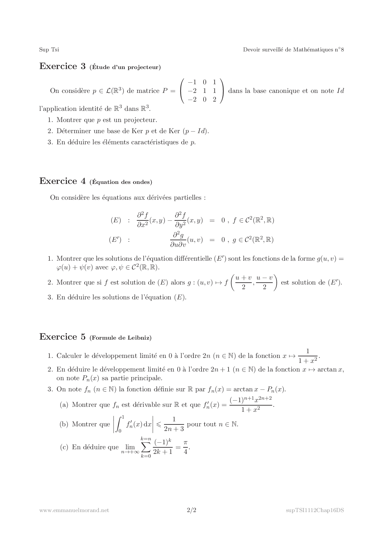 Devoir 15 (Calcul différentiel) - AlloSchool