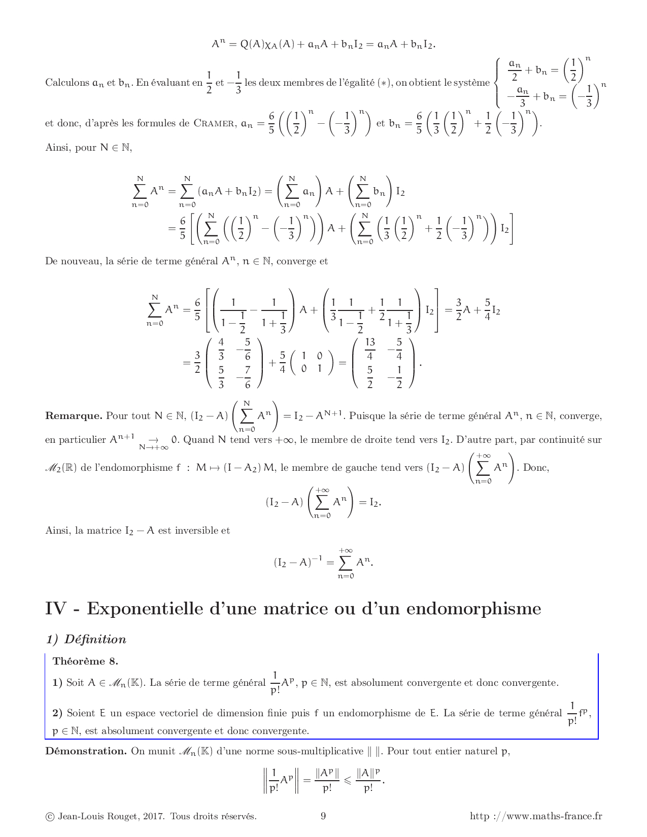 Cours Suites et séries de matrices - AlloSchool