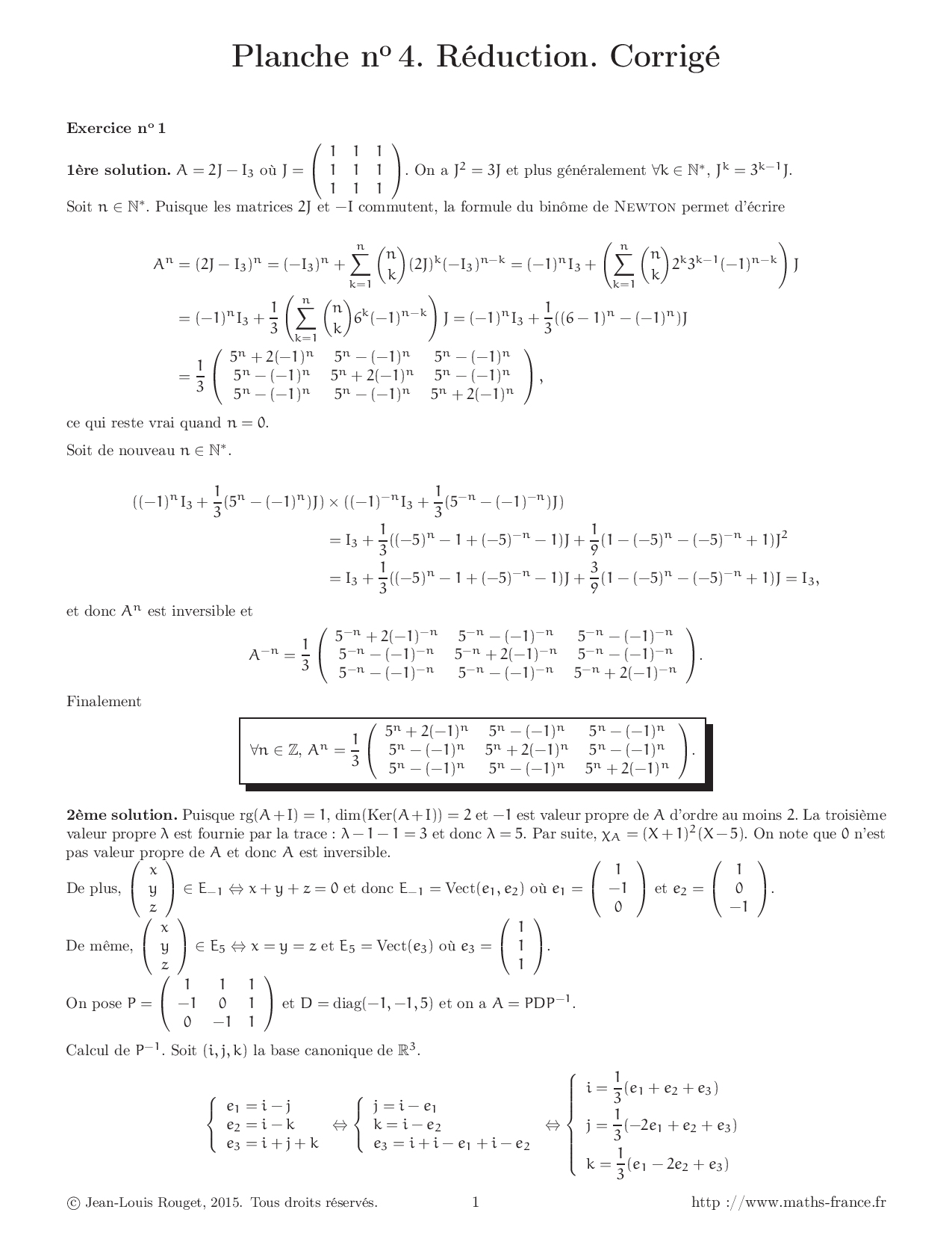 Corrigés Exercices Réduction des endomorphismes et des matrices carrées ...
