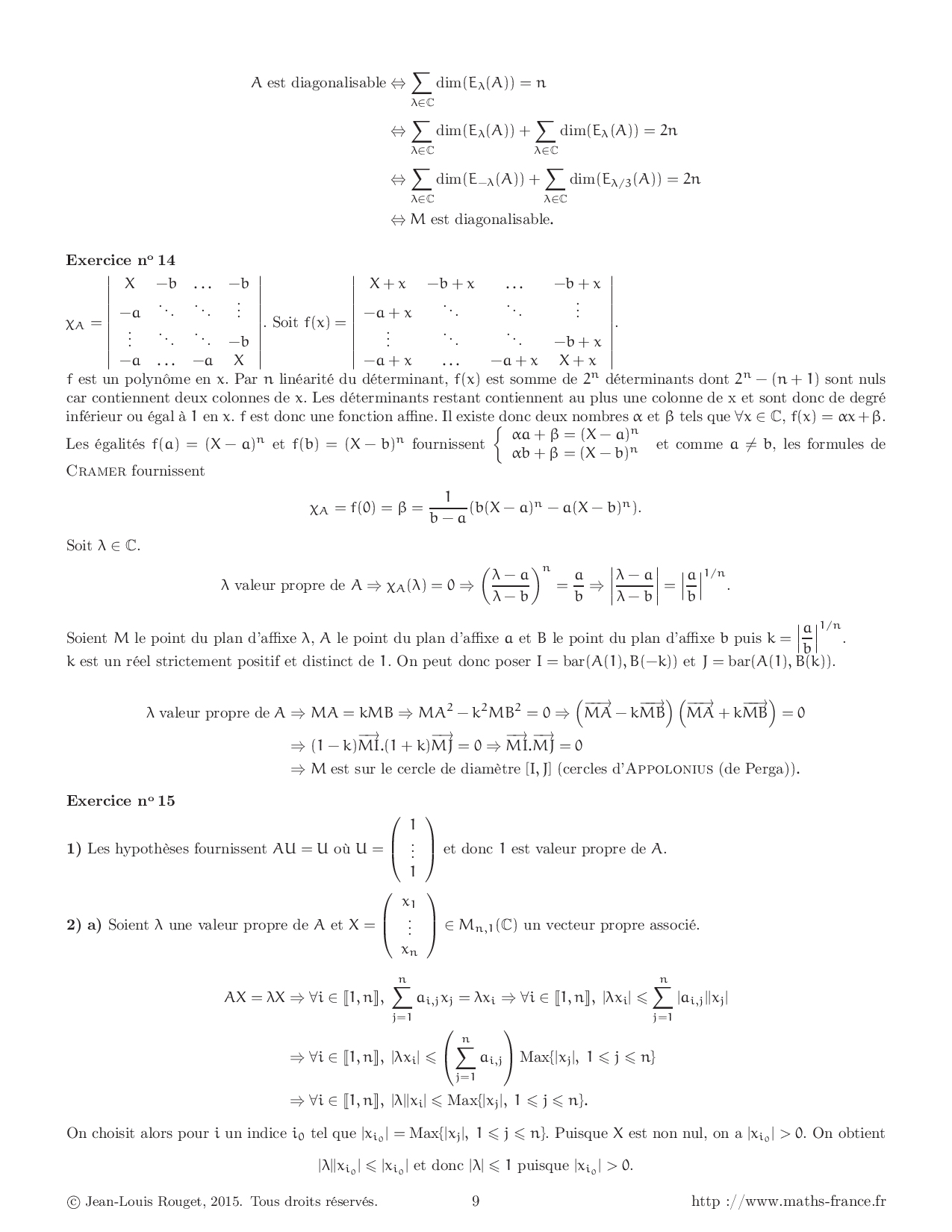 Corrigés Exercices Réduction des endomorphismes et des matrices carrées ...