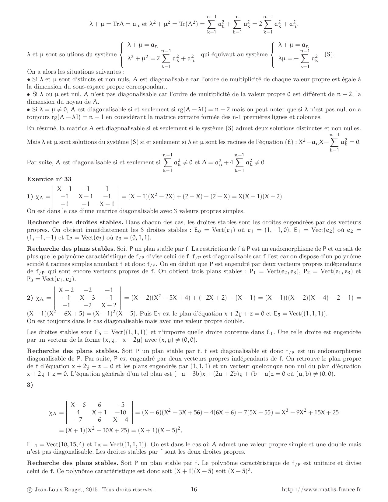 Corrigés Exercices Réduction des endomorphismes et des matrices carrées ...