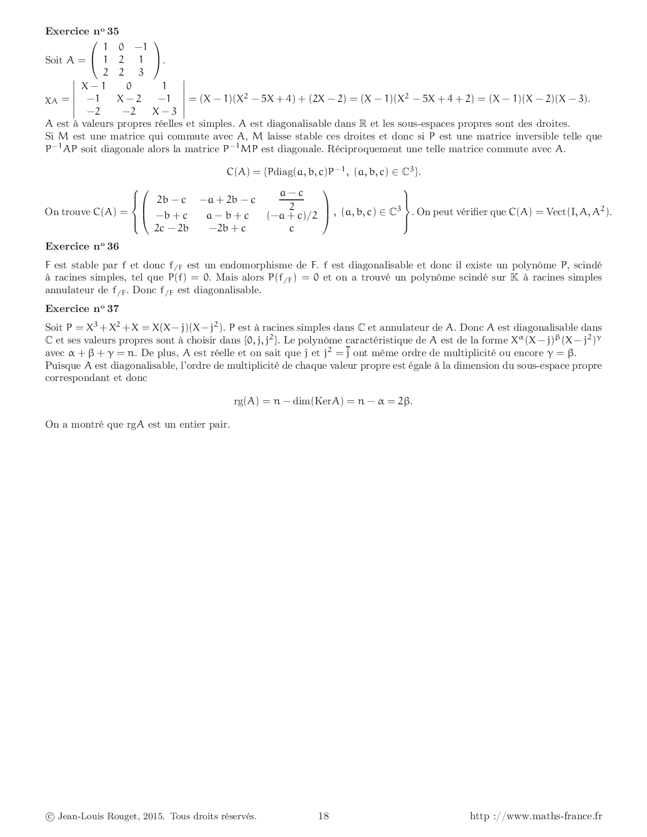 Corrigés Exercices Réduction des endomorphismes et des matrices carrées ...
