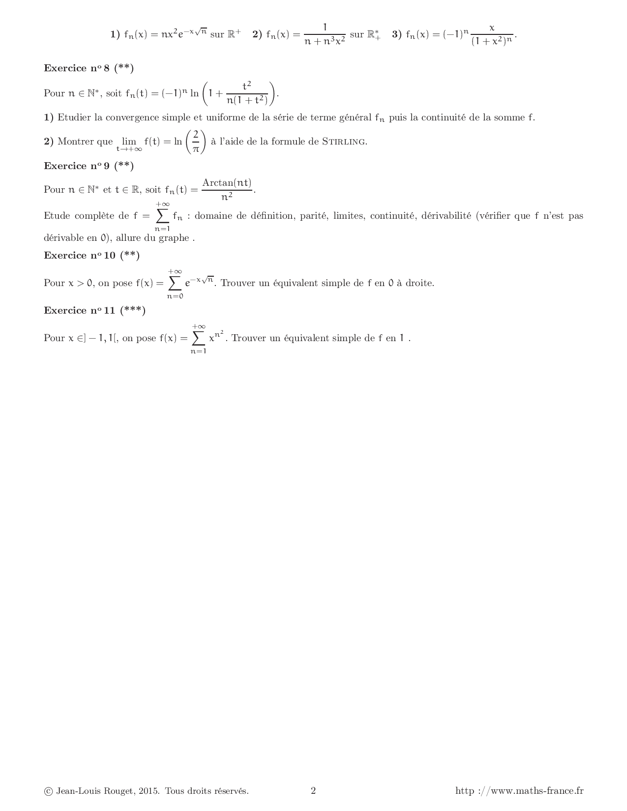 Exercices Suites et séries de fonctions - AlloSchool