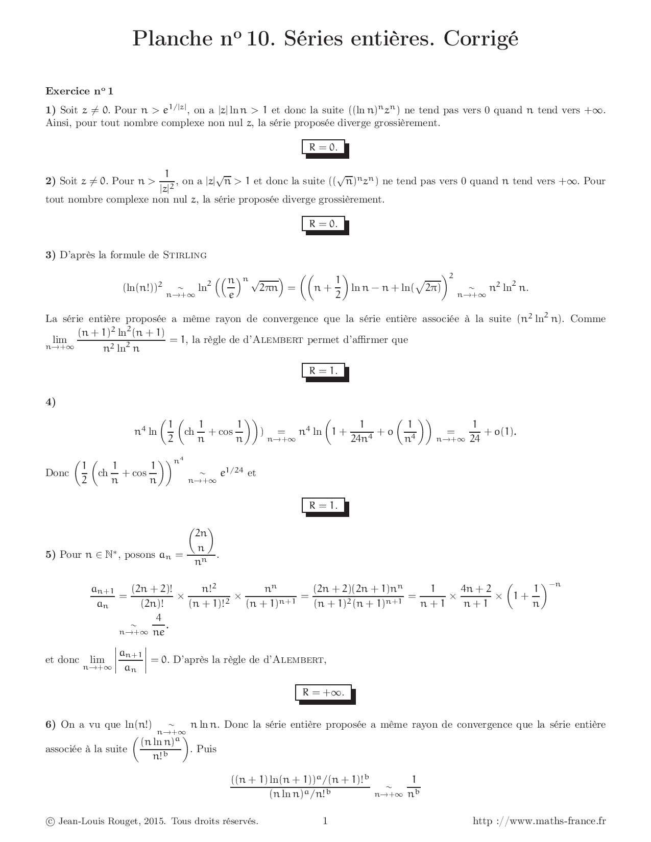 Corrigés Exercices Séries entières - AlloSchool