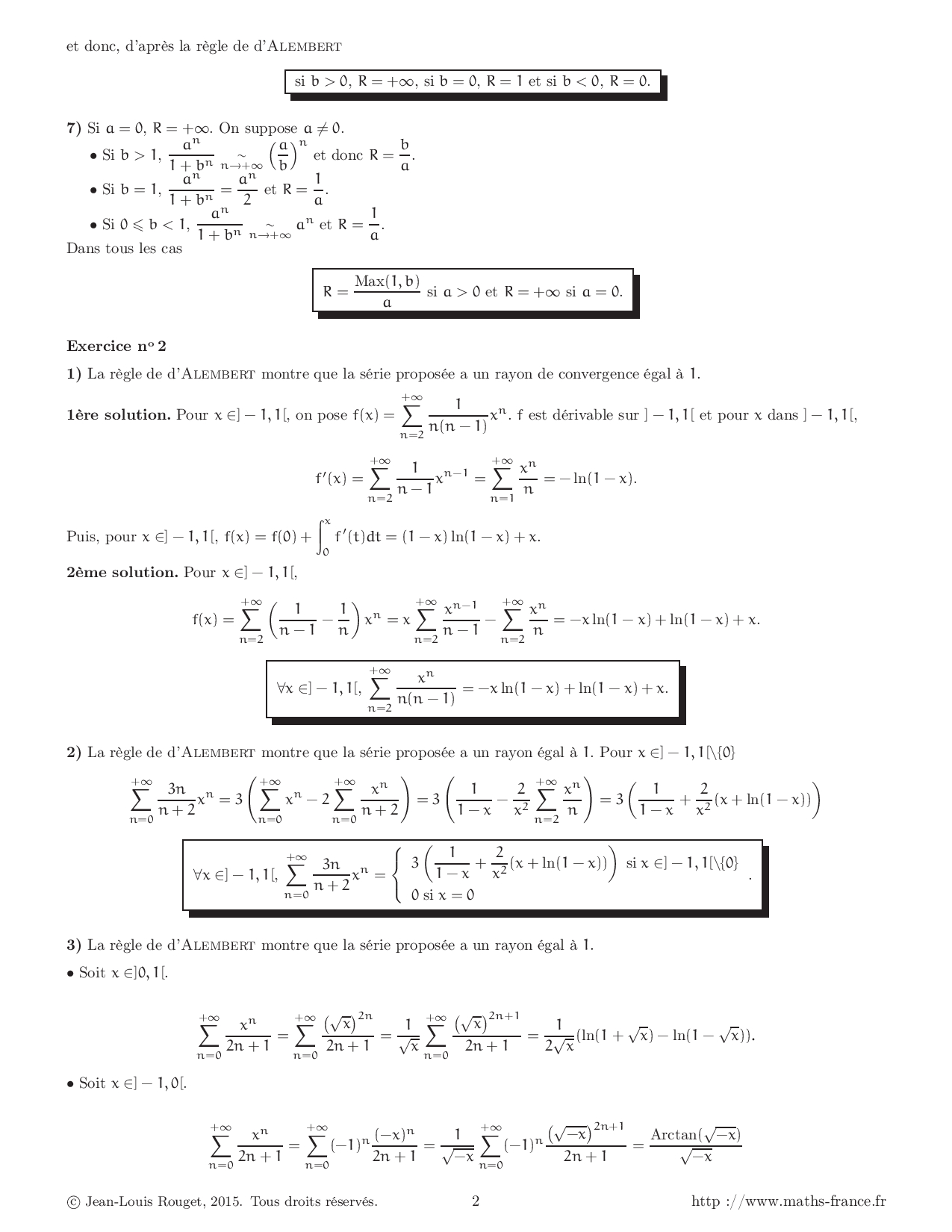 Corrigés Exercices Séries entières - AlloSchool