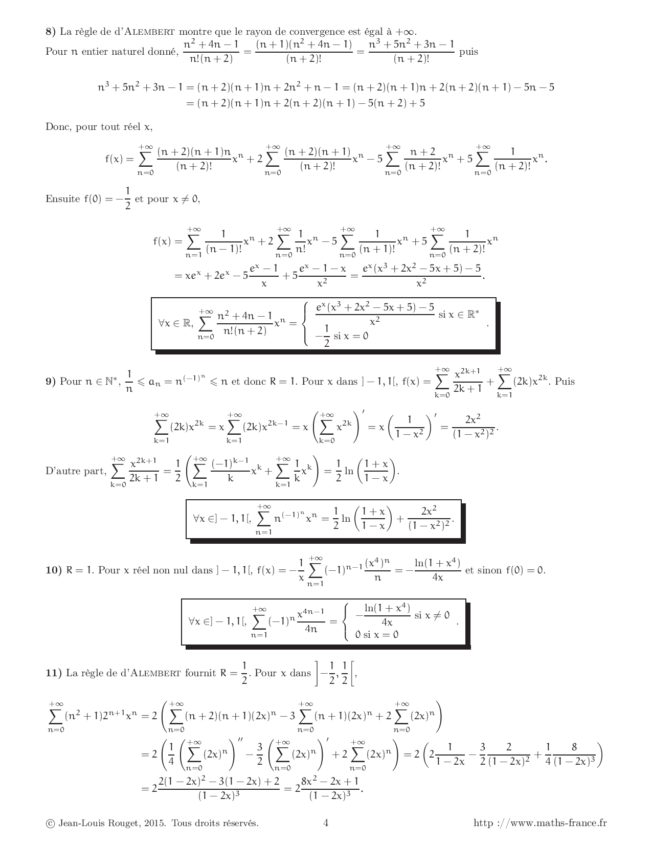 Corrigés Exercices Séries entières - AlloSchool