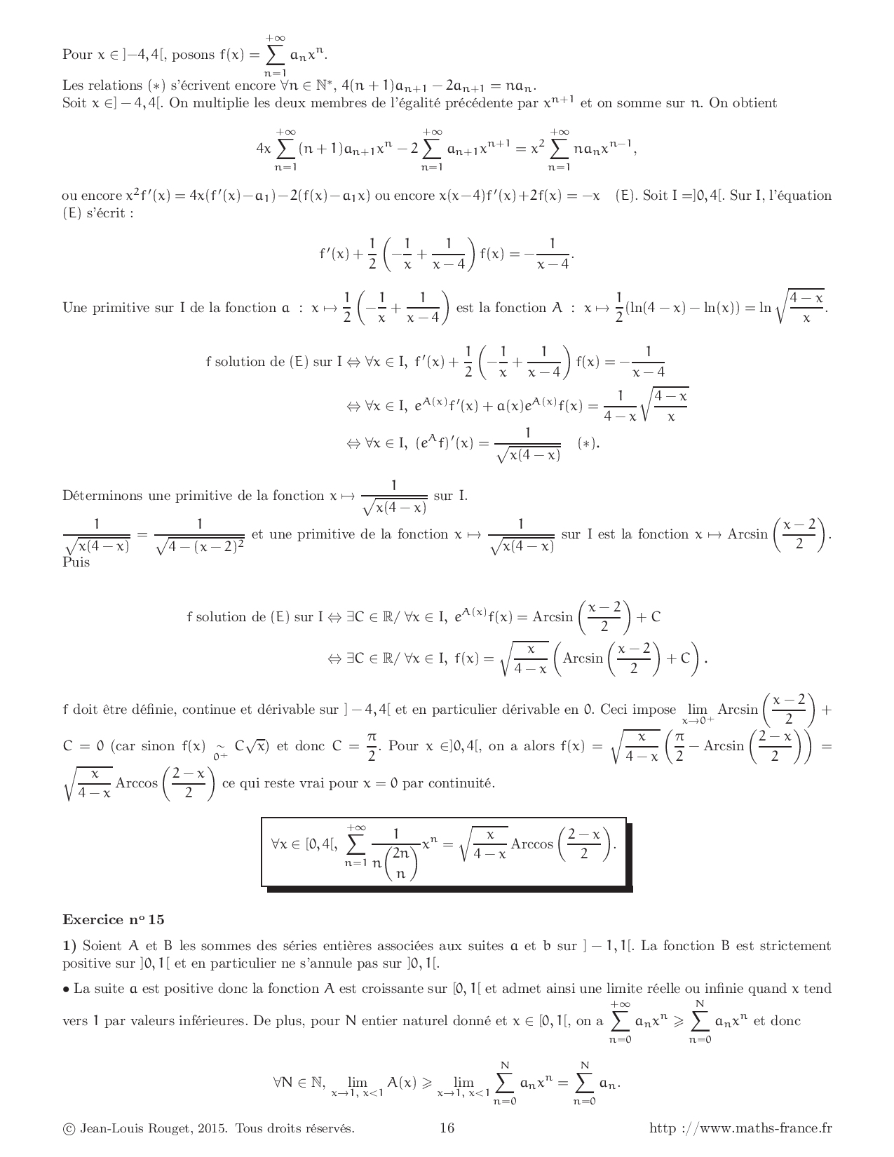 Corrigés Exercices Séries entières - AlloSchool
