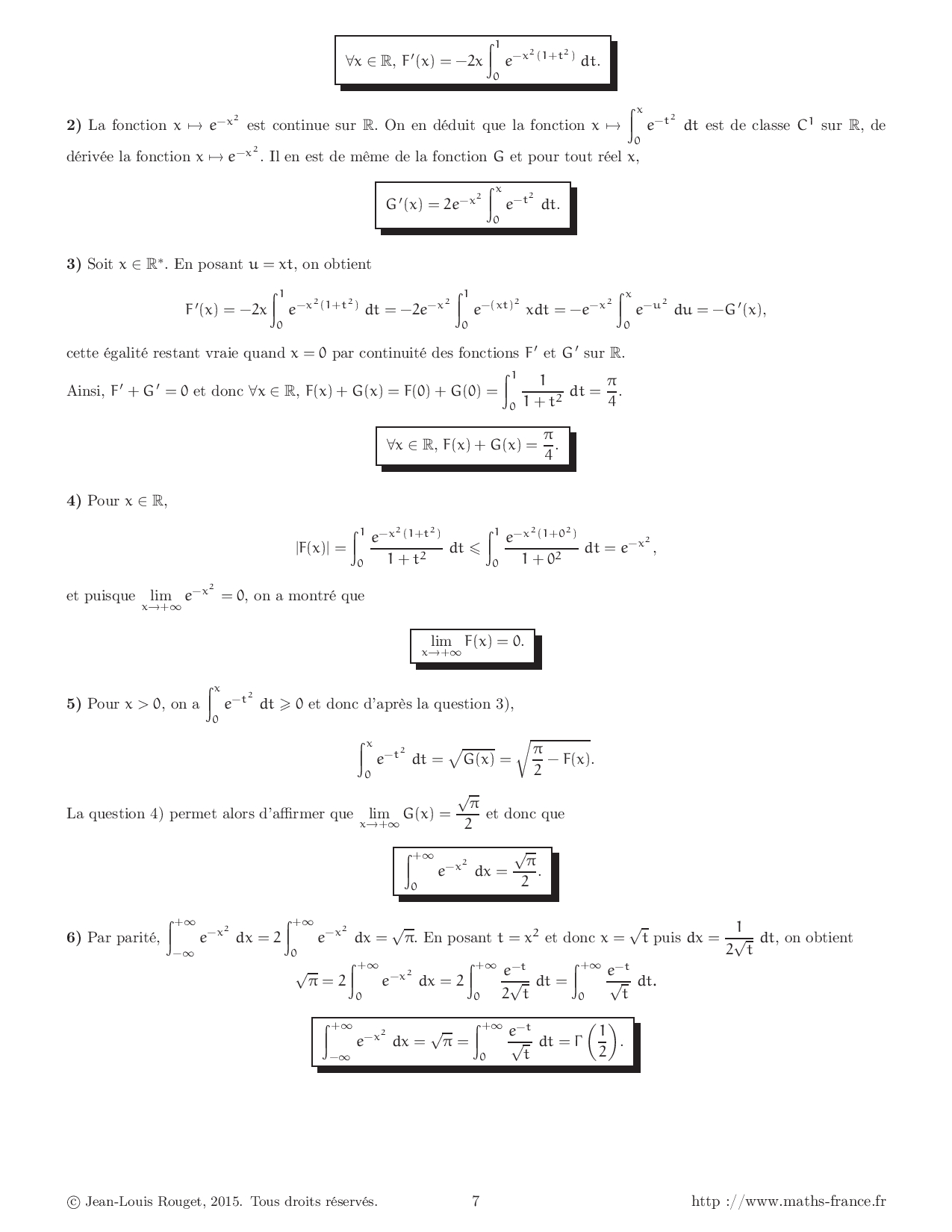 Corrigés Exercices Intégrales dépendant d'un paramètre - AlloSchool