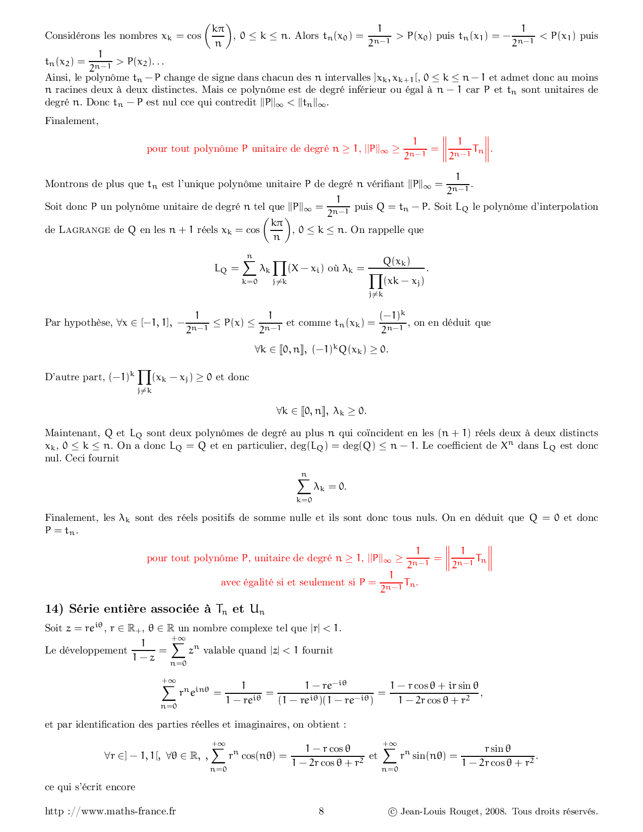 Polynômes de Tchebychev - AlloSchool