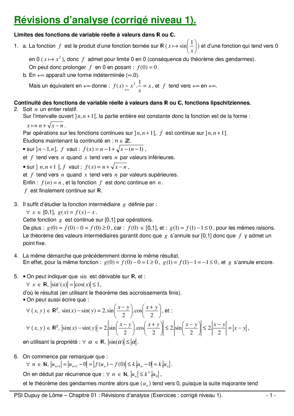 Révisions d’analyse : Corrigé niveau 1 - AlloSchool