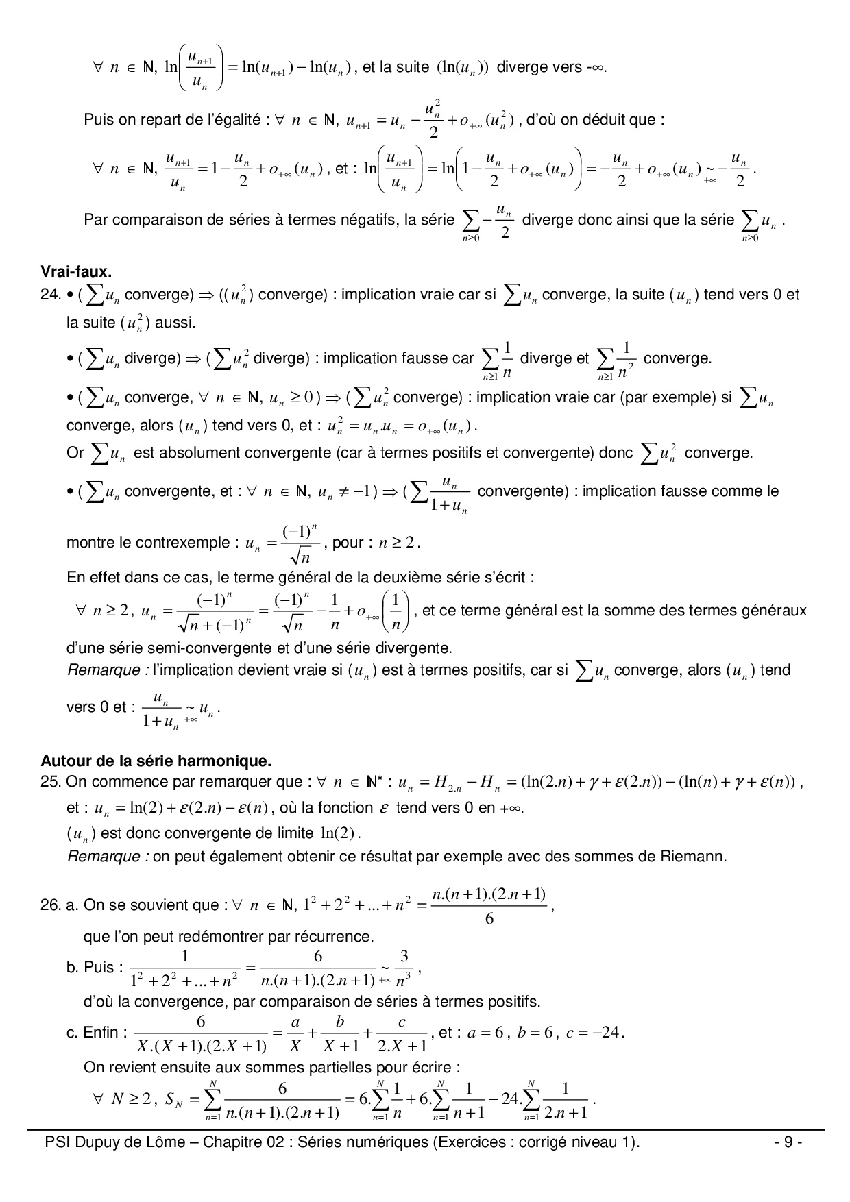 Séries numériques : Corrigé niveau 1 - AlloSchool