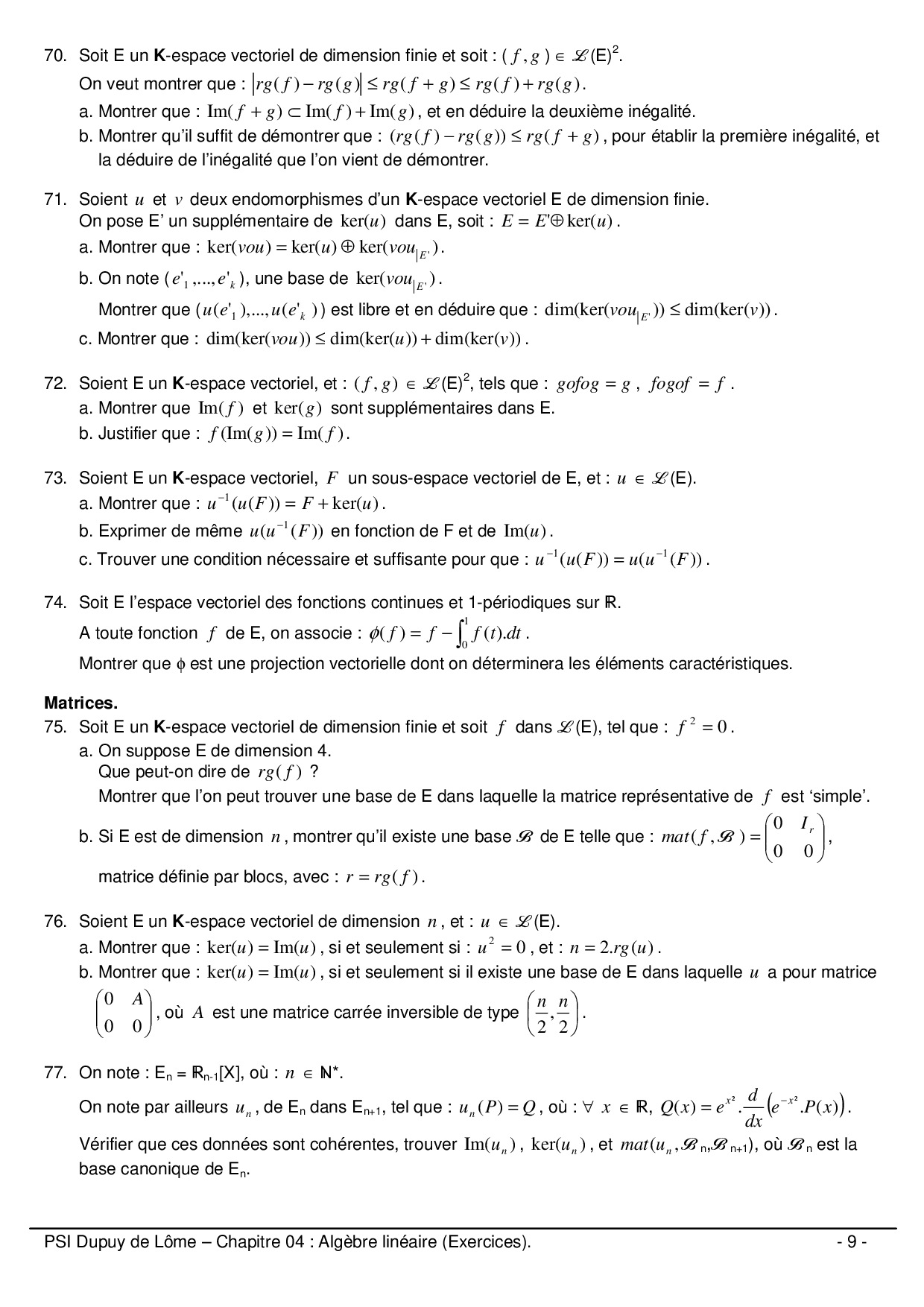Algèbre linéaire : Exercices (3 niveaux) - AlloSchool