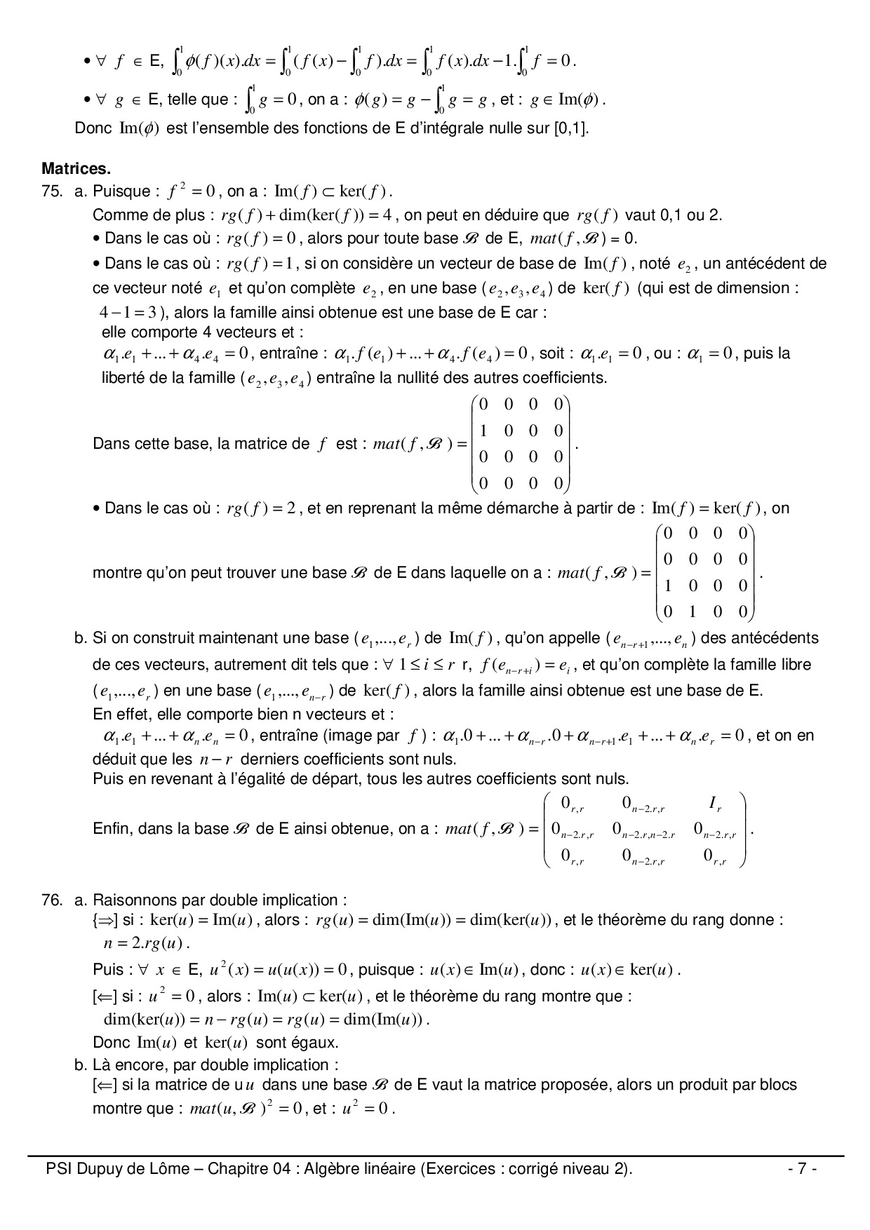 Algèbre linéaire : Corrigé niveau 2 - AlloSchool