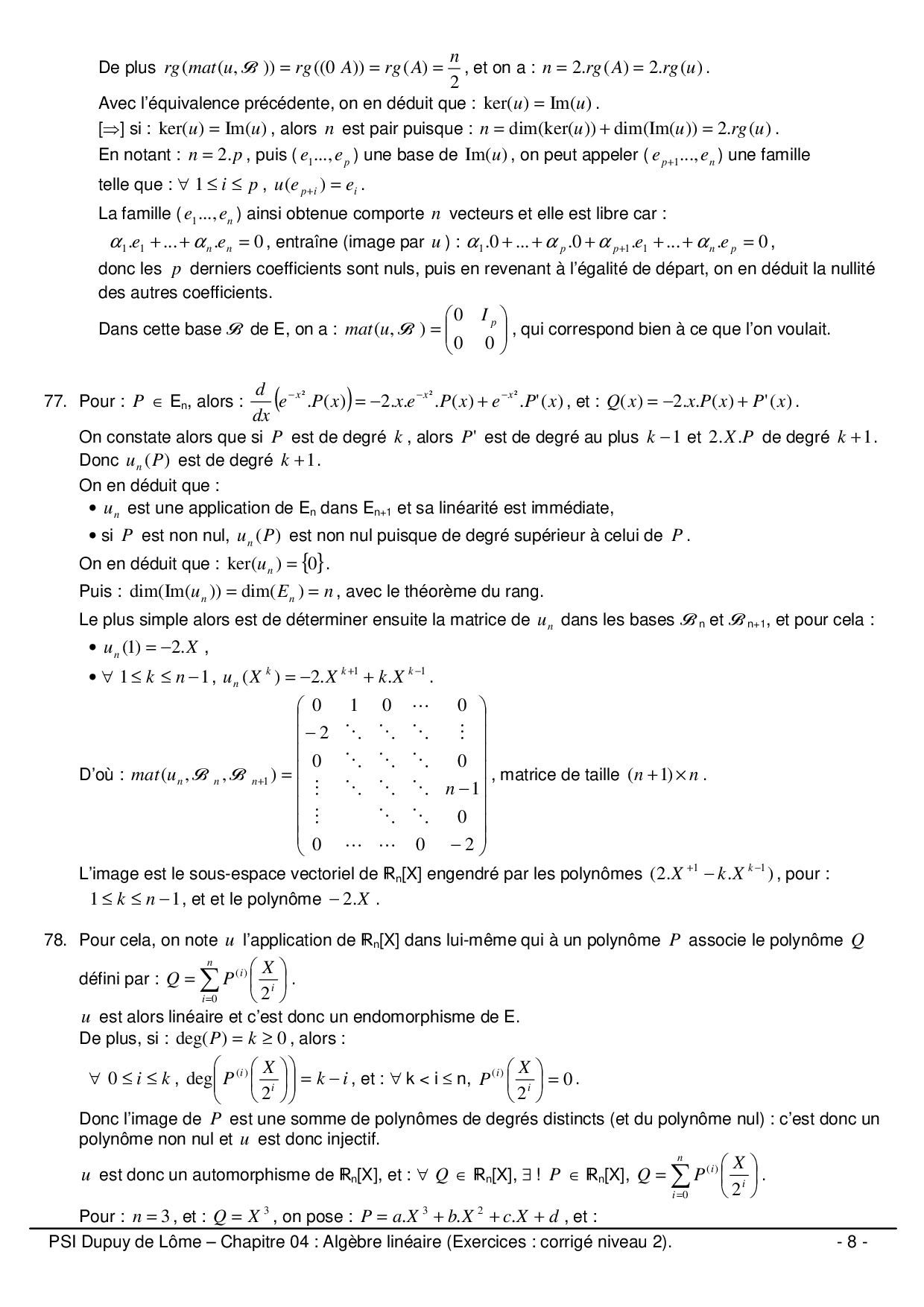 Algèbre linéaire : Corrigé niveau 2 - AlloSchool