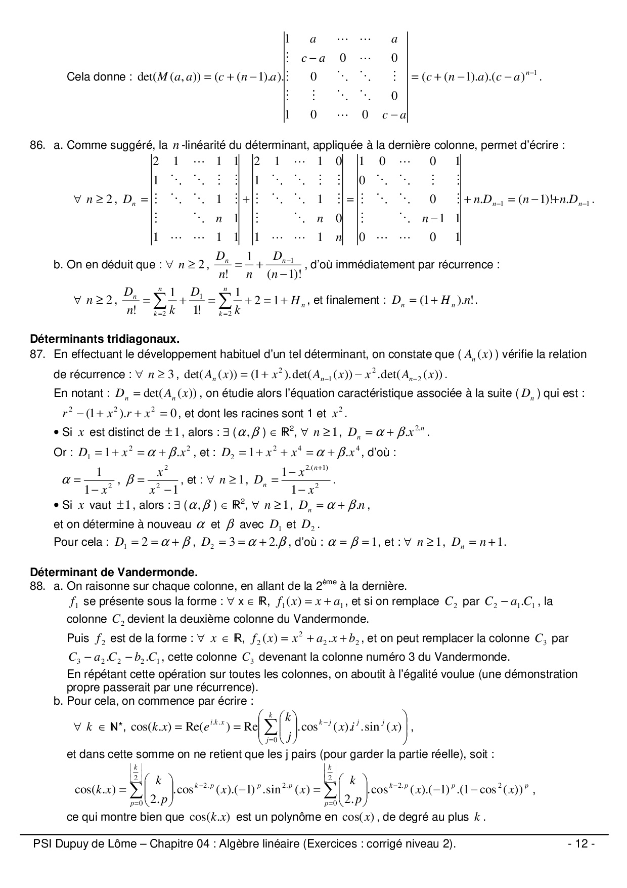 Algèbre linéaire : Corrigé niveau 2 - AlloSchool
