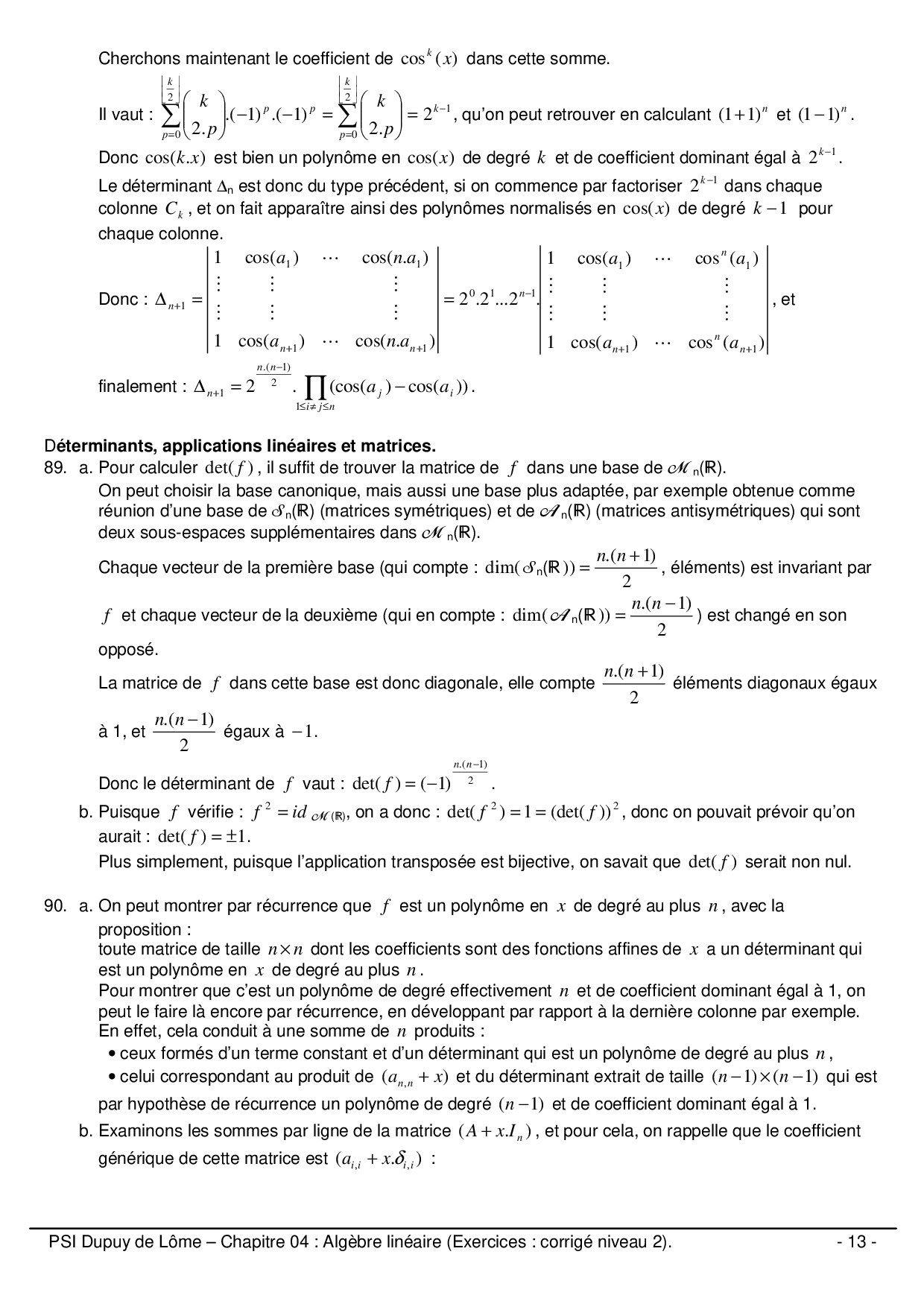 Algèbre linéaire : Corrigé niveau 2 - AlloSchool