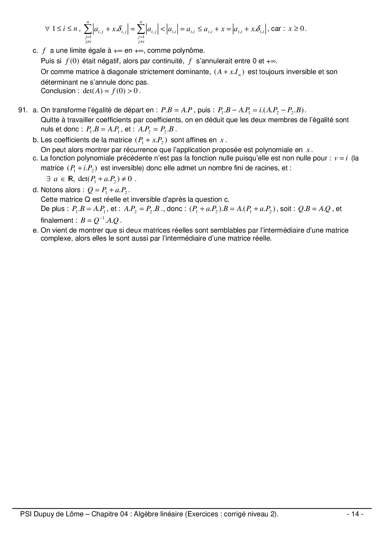 Algèbre linéaire : Corrigé niveau 2 - AlloSchool