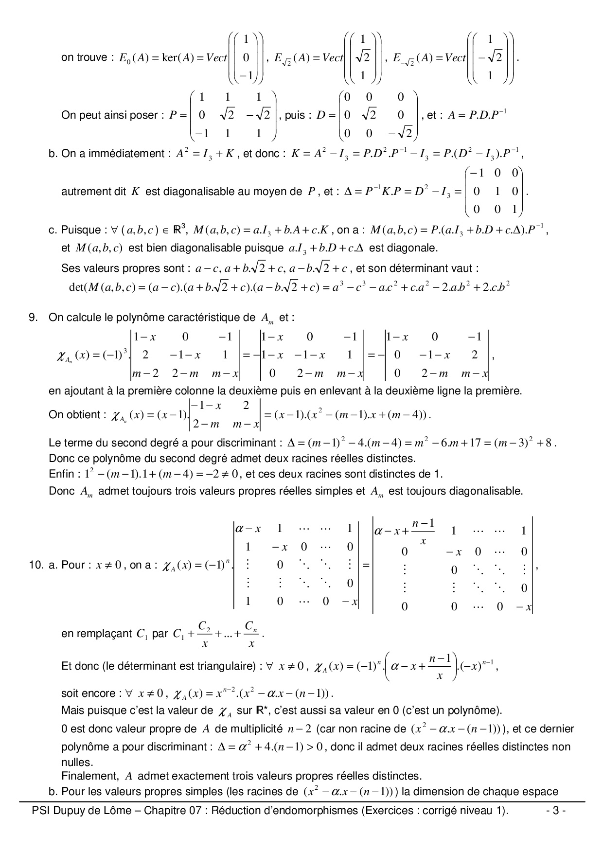 Réduction d’endomorphismes : Corrigé niveau 1 - AlloSchool