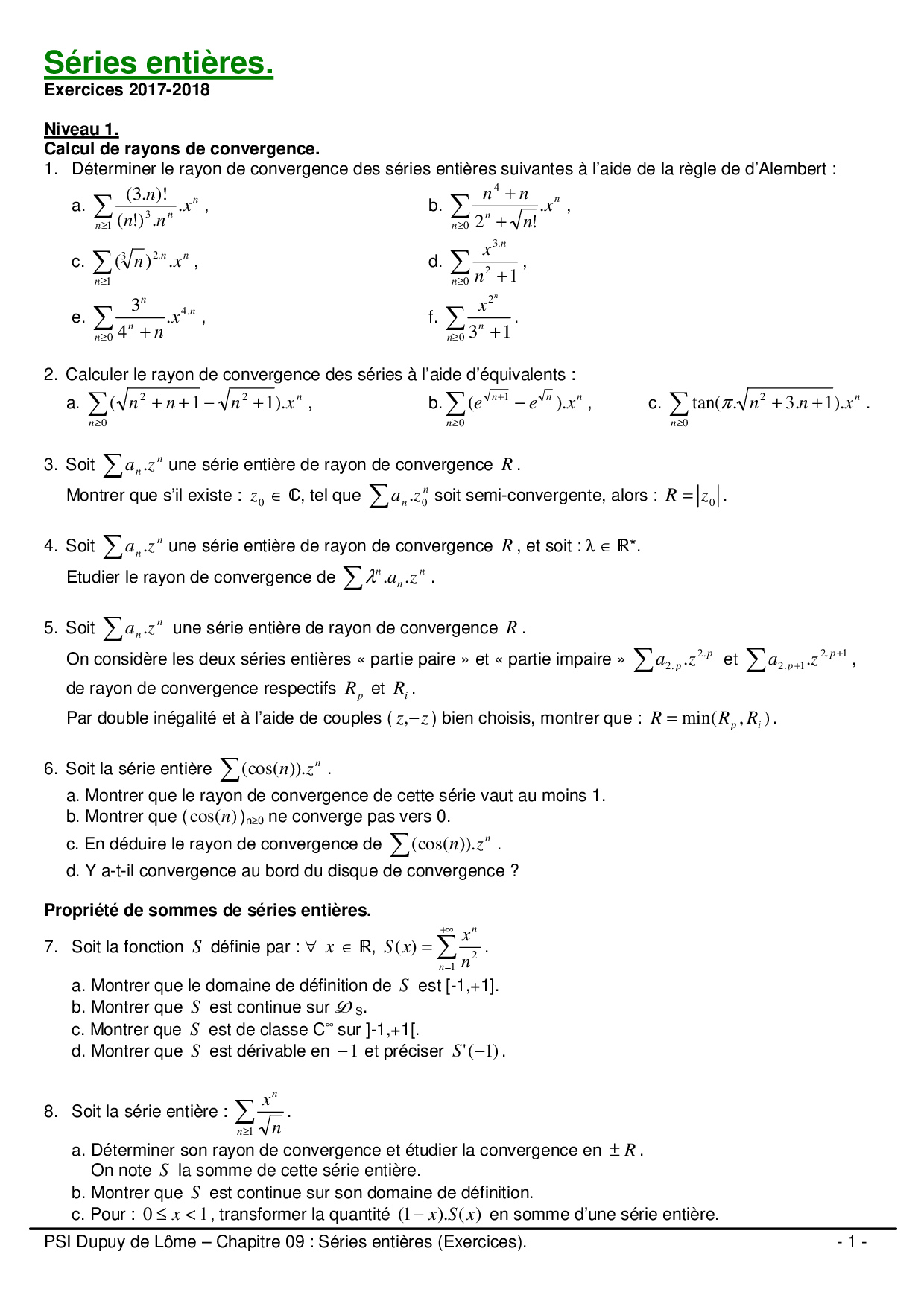 Séries entières - Exercices (3 niveaux) - AlloSchool