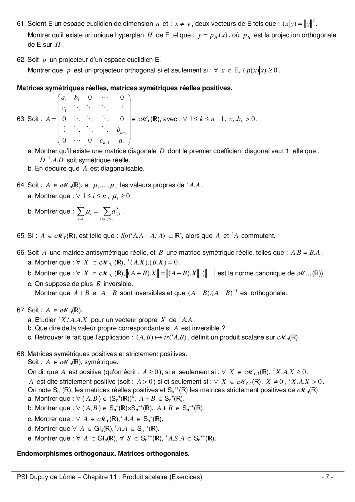 Produit scalaire, espaces euclidiens - Exercices (3 niveaux) - AlloSchool