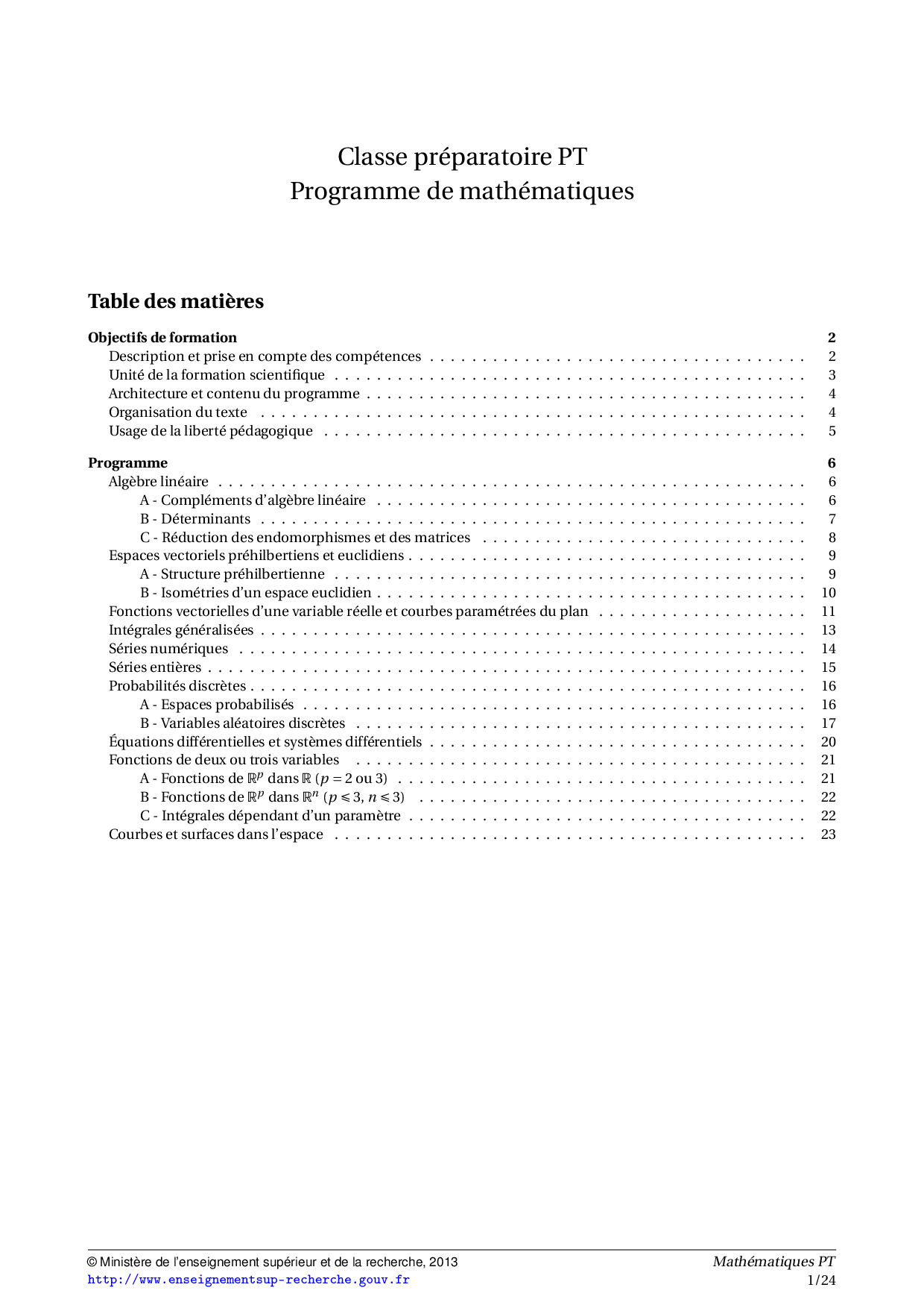 Programme Pédagogique Français (Maths PT) - AlloSchool