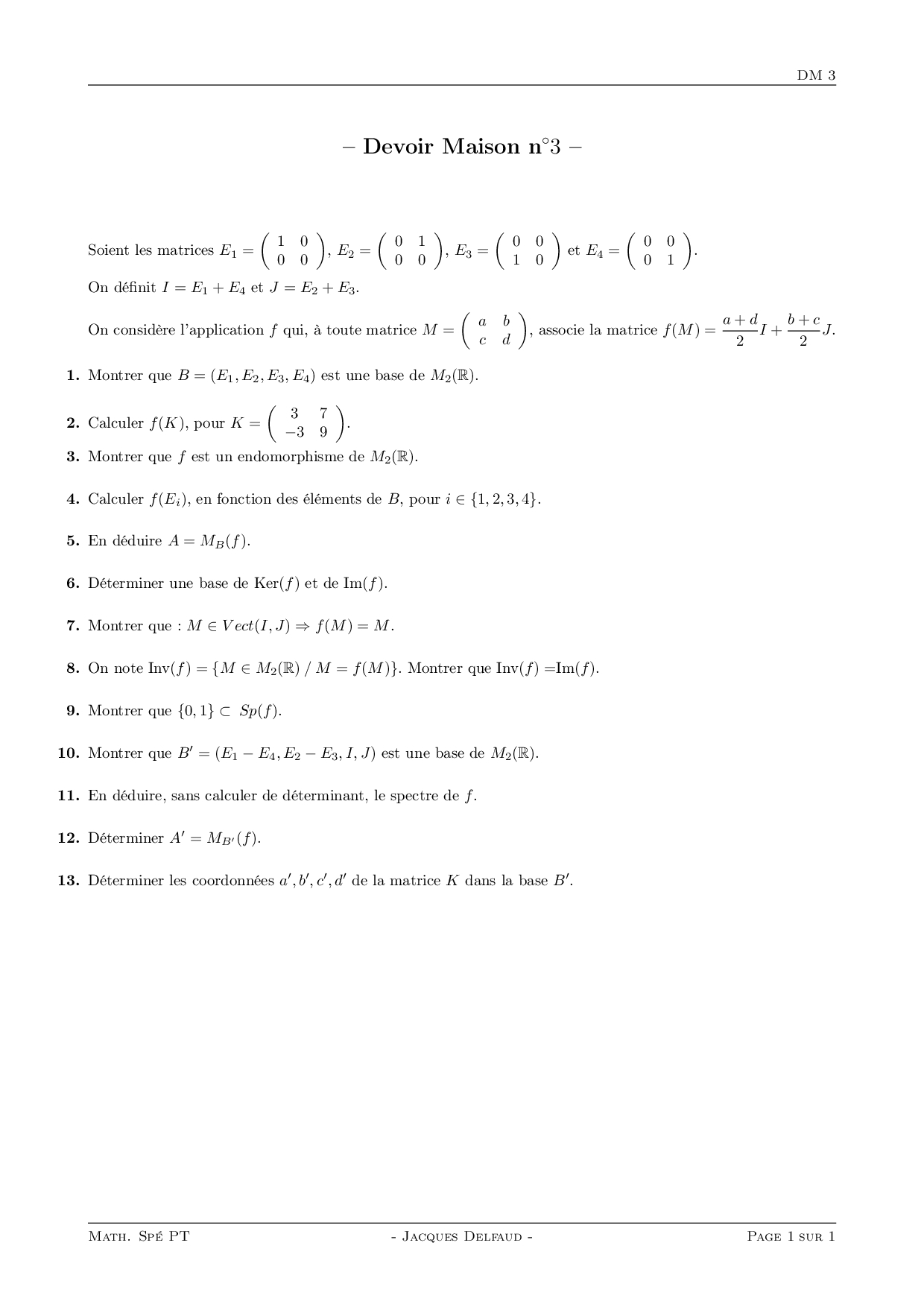 Devoir 3 (Réduction des endomorphismes) - AlloSchool
