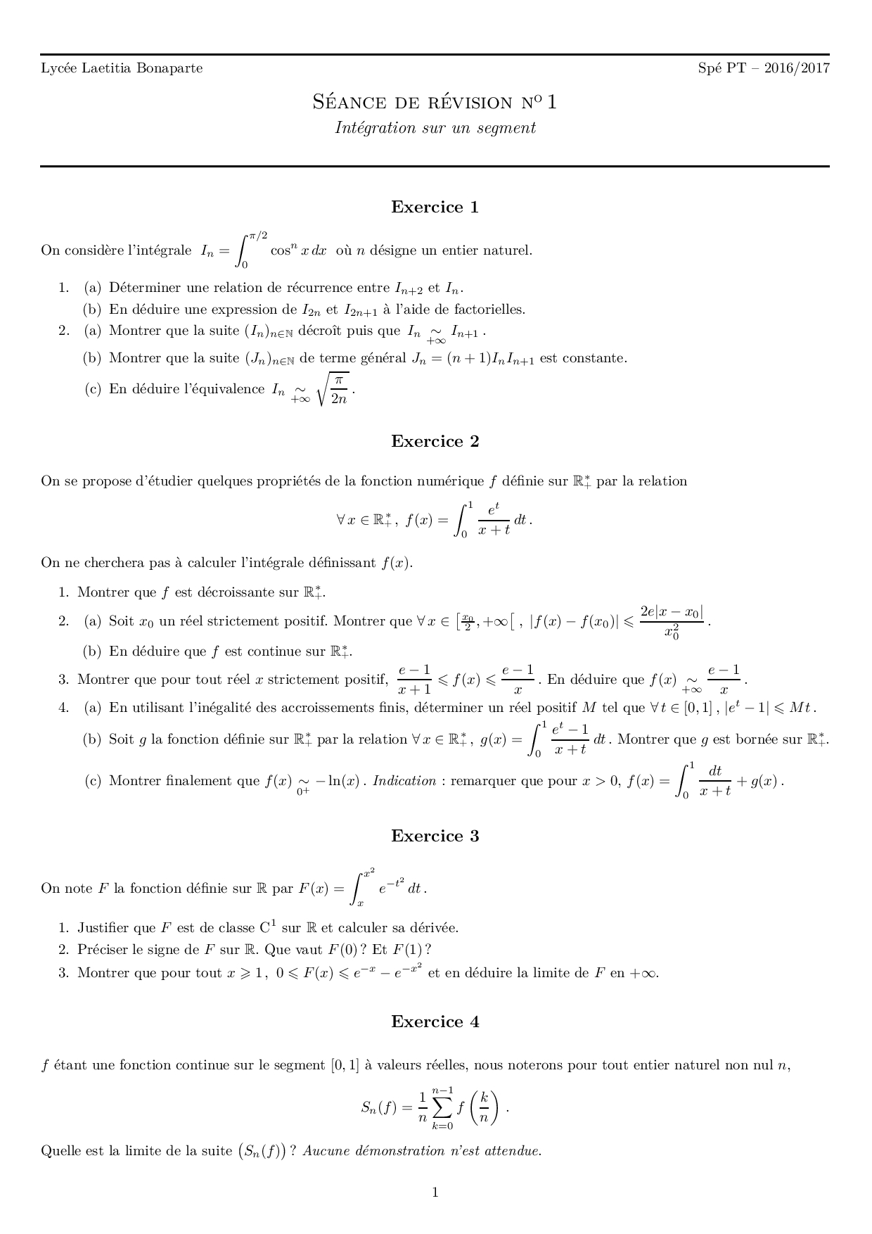 Intégration sur un segment : Exercices - AlloSchool