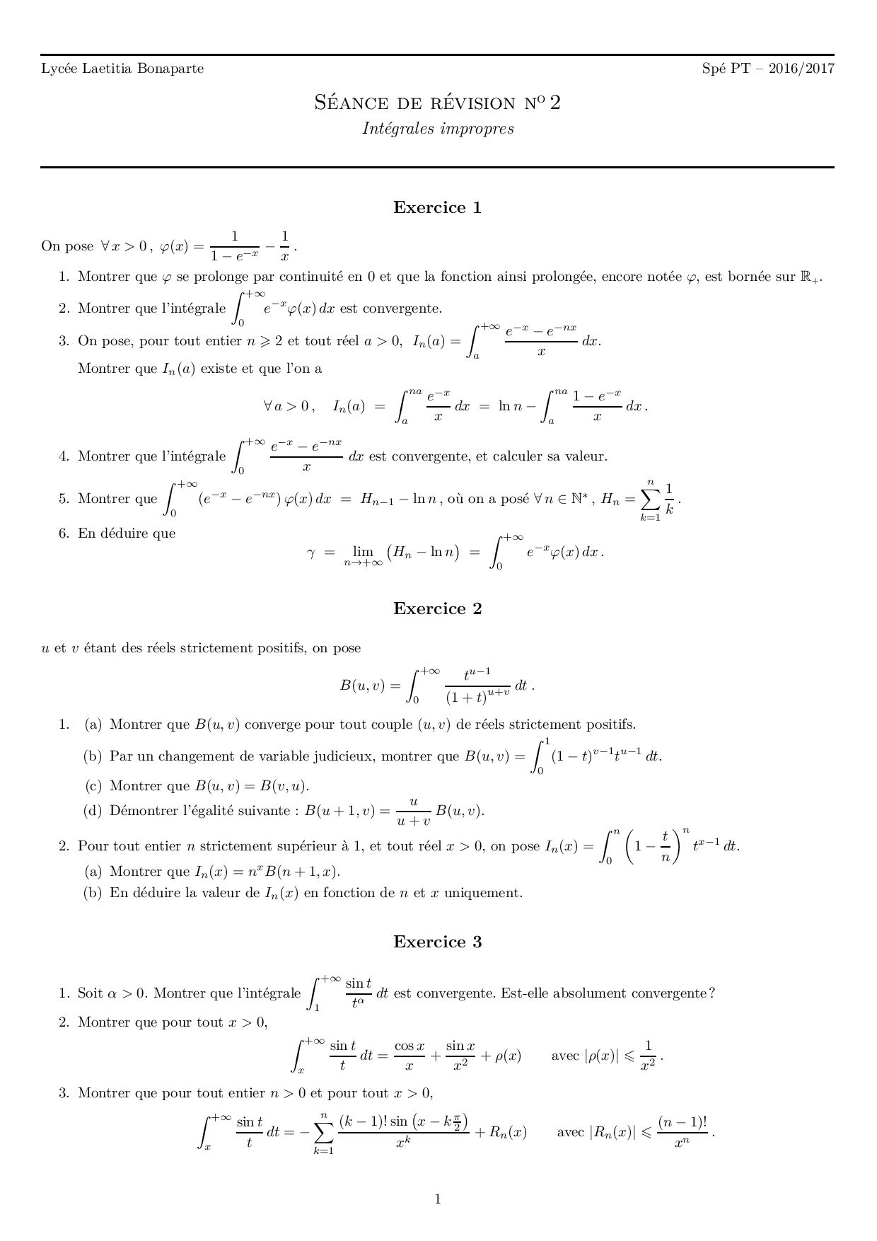 Intégrales impropres : Exercices - AlloSchool