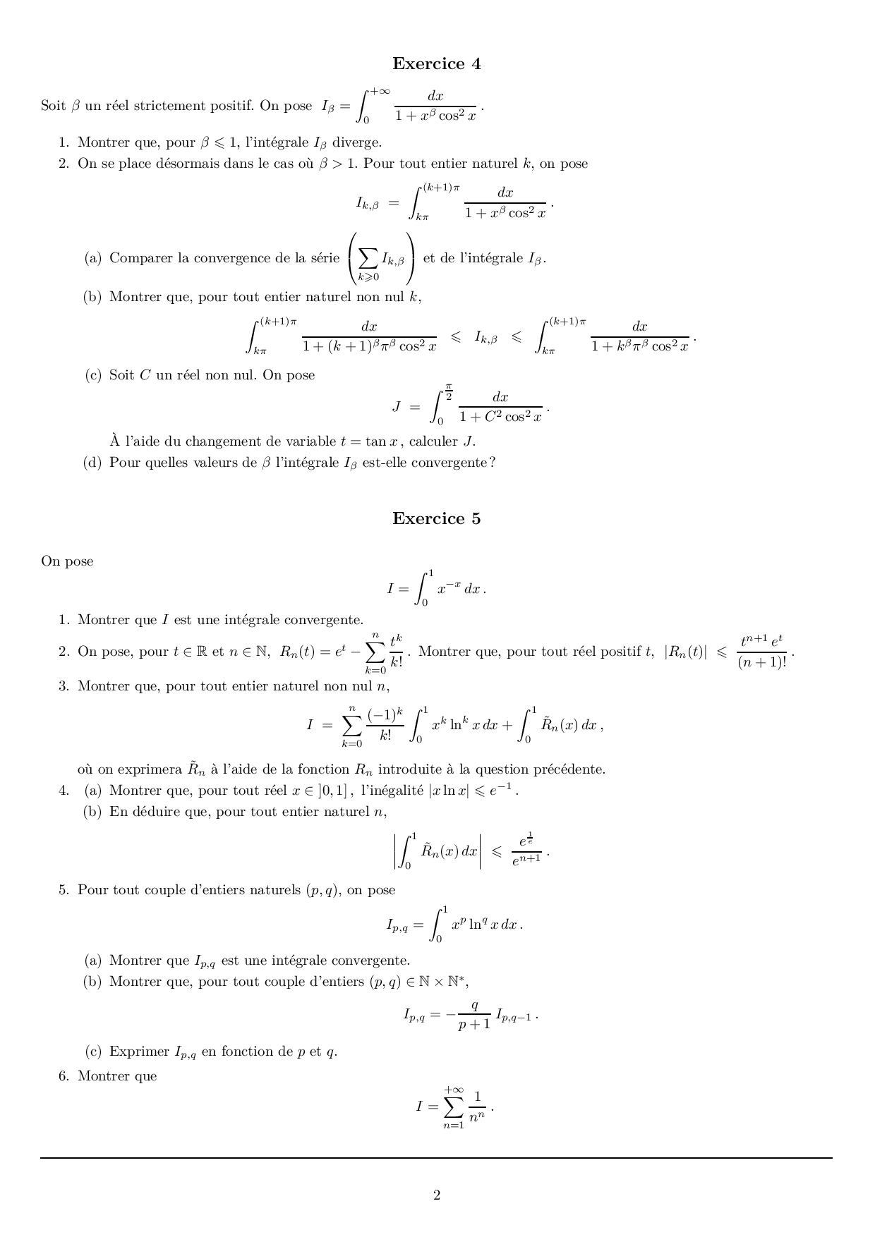 Intégrales impropres : Exercices - AlloSchool
