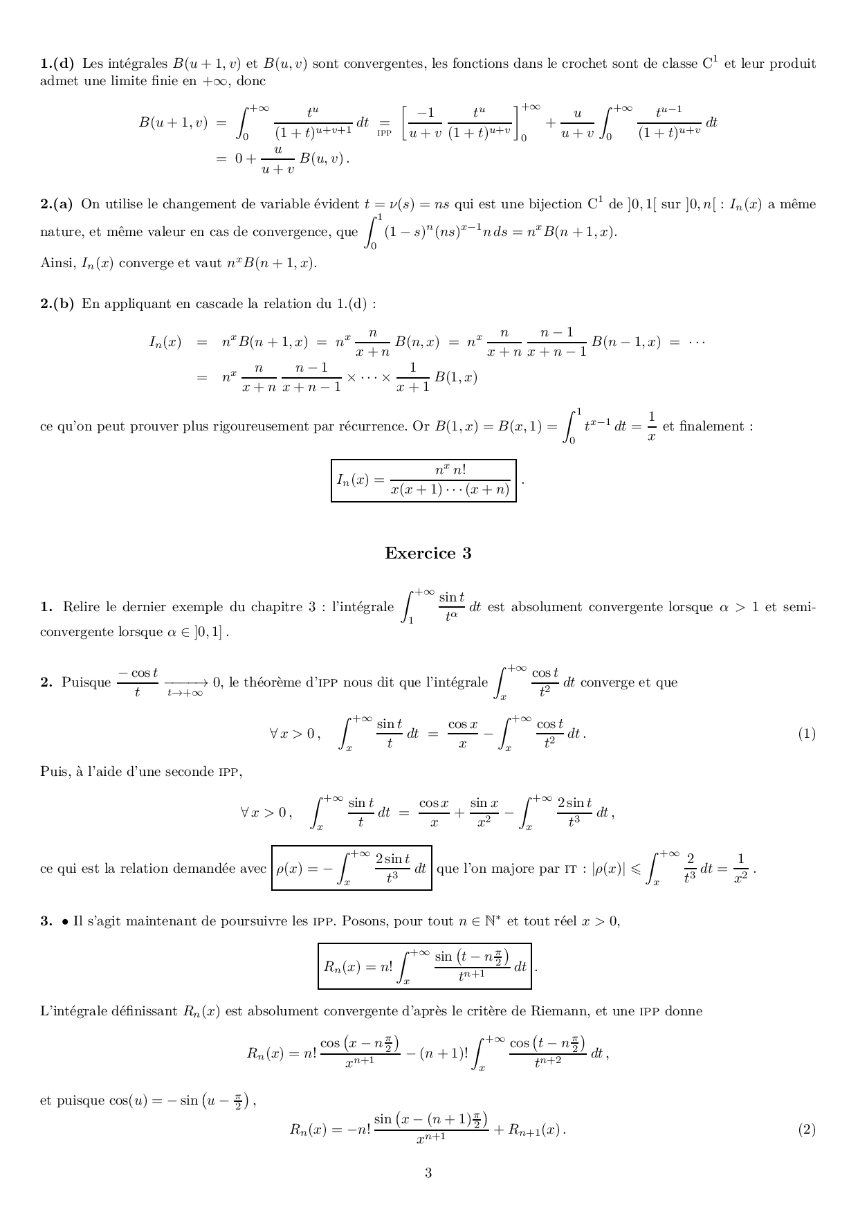 Intégrales impropres : Corrigé - AlloSchool
