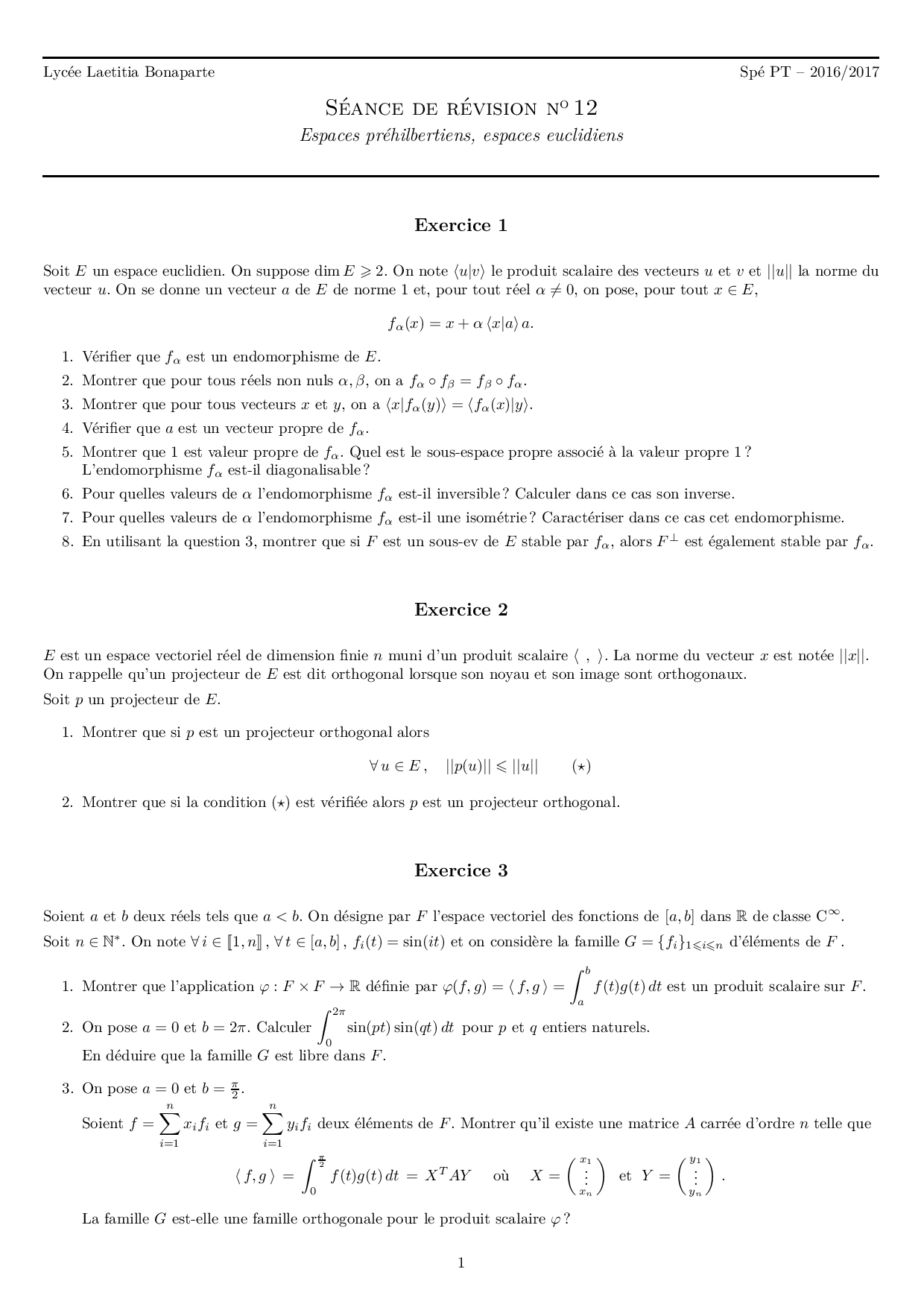 Espaces préhilbertiens, espaces euclidiens : Exercices - AlloSchool