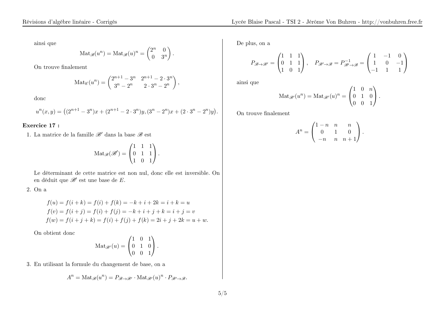 Corrigés Exercices de Révisions d'algèbre linéaire - AlloSchool