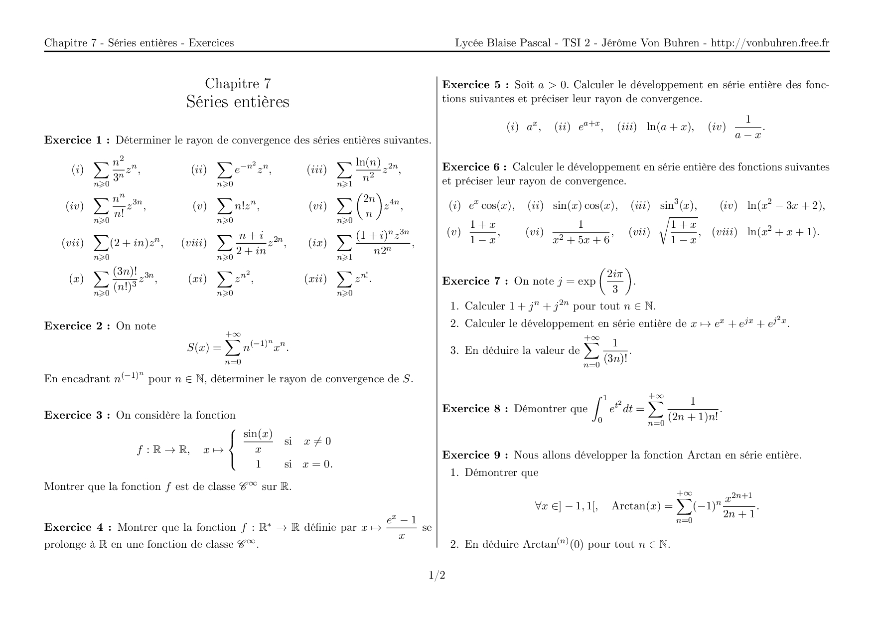 Exercices Séries entières - AlloSchool