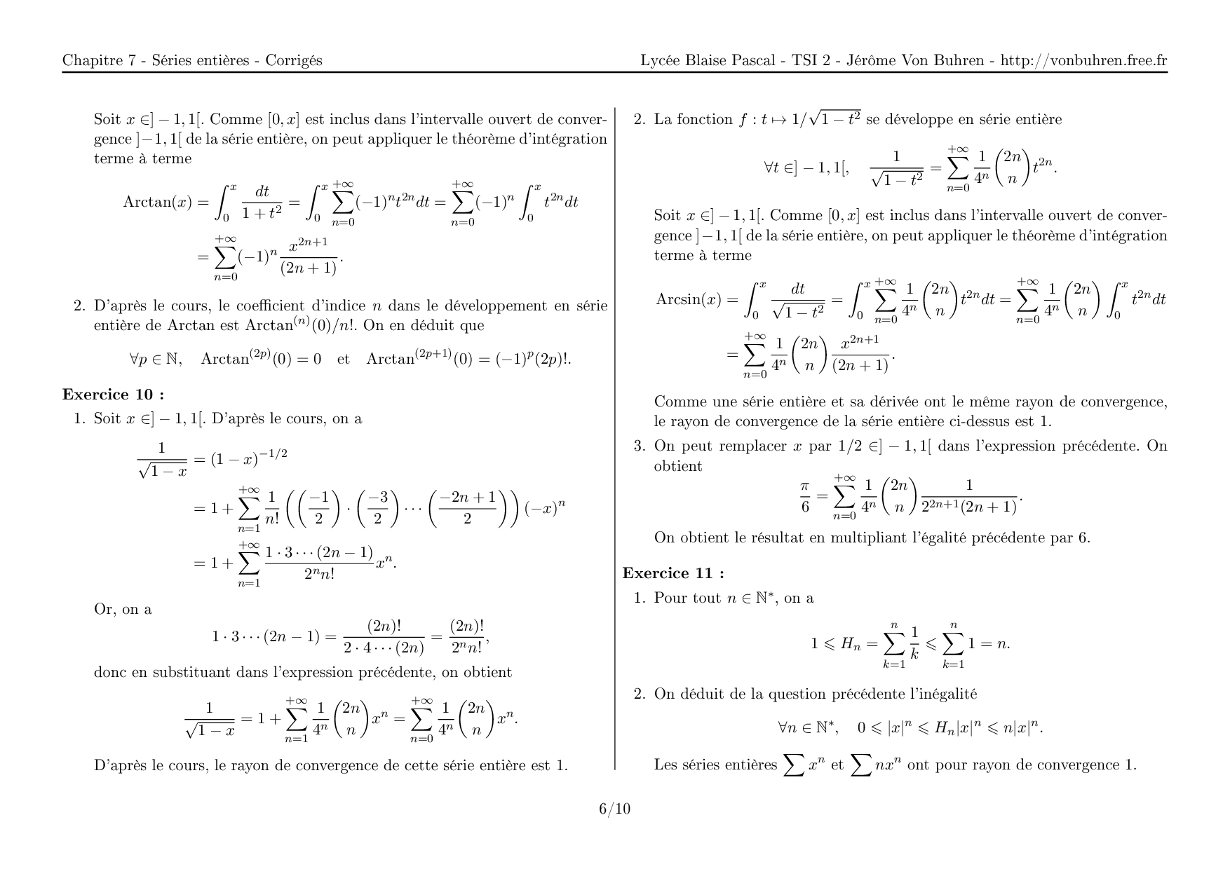 Corrigés Exercices Séries entières - AlloSchool