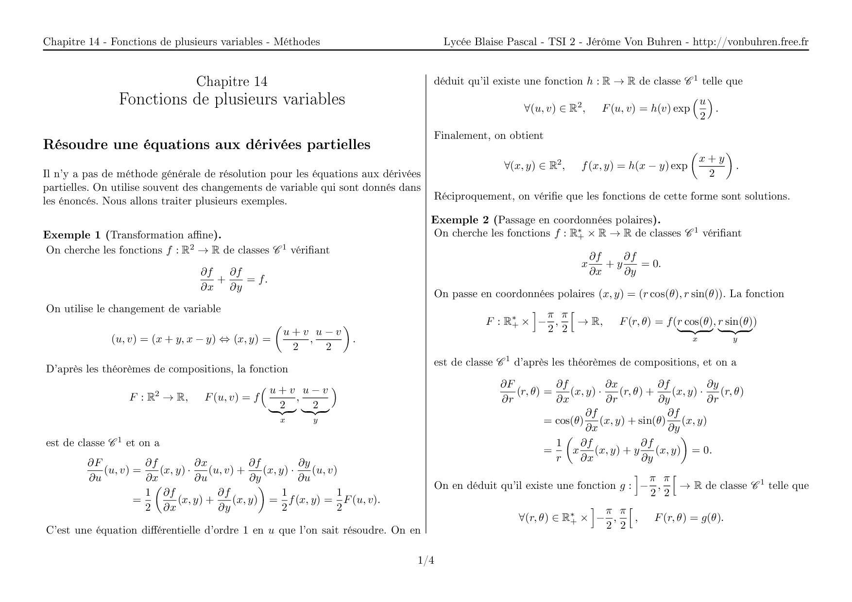 Métodes Fonctions de plusieurs variables - AlloSchool