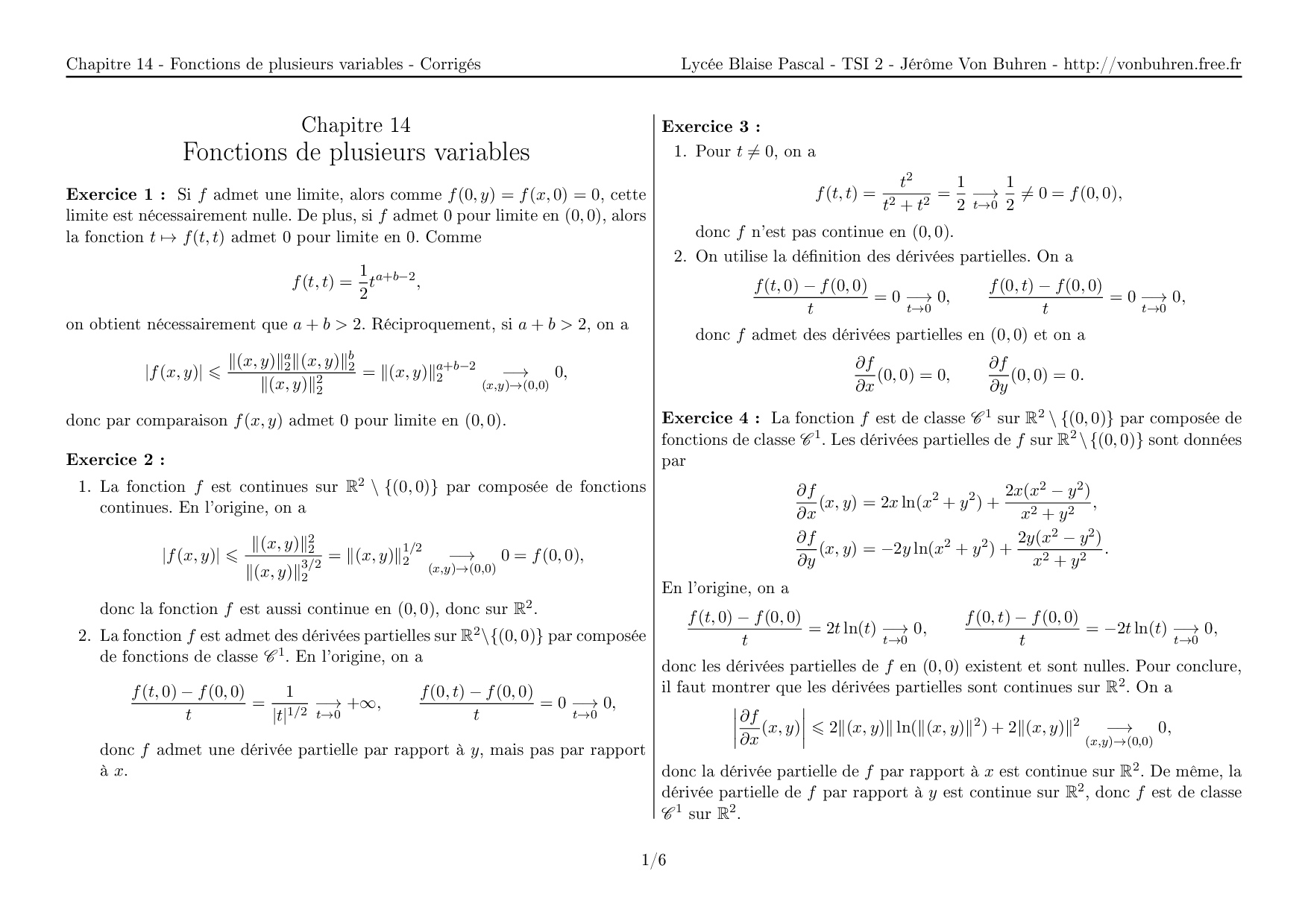 Corrigés Exercices Fonctions de plusieurs variables - AlloSchool