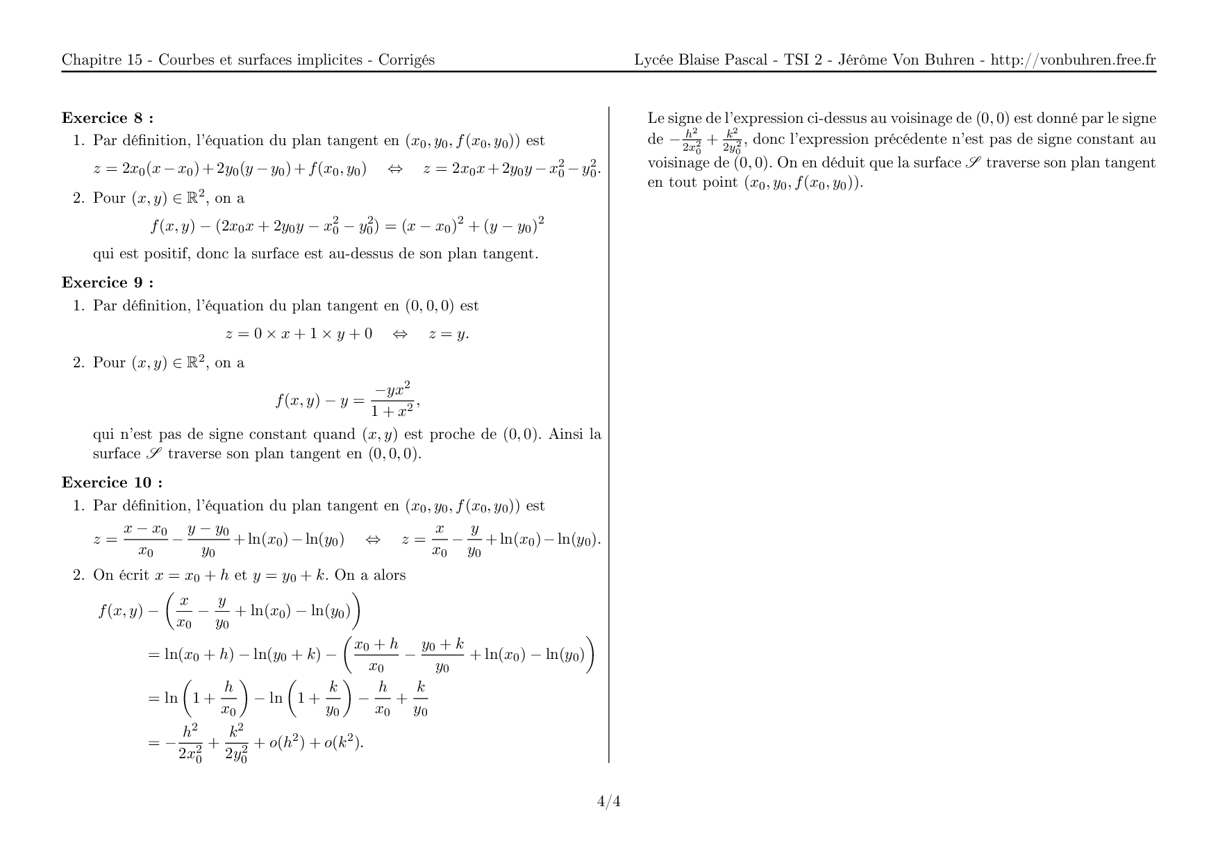 Corrigés Exercices Courbes et surfaces - AlloSchool