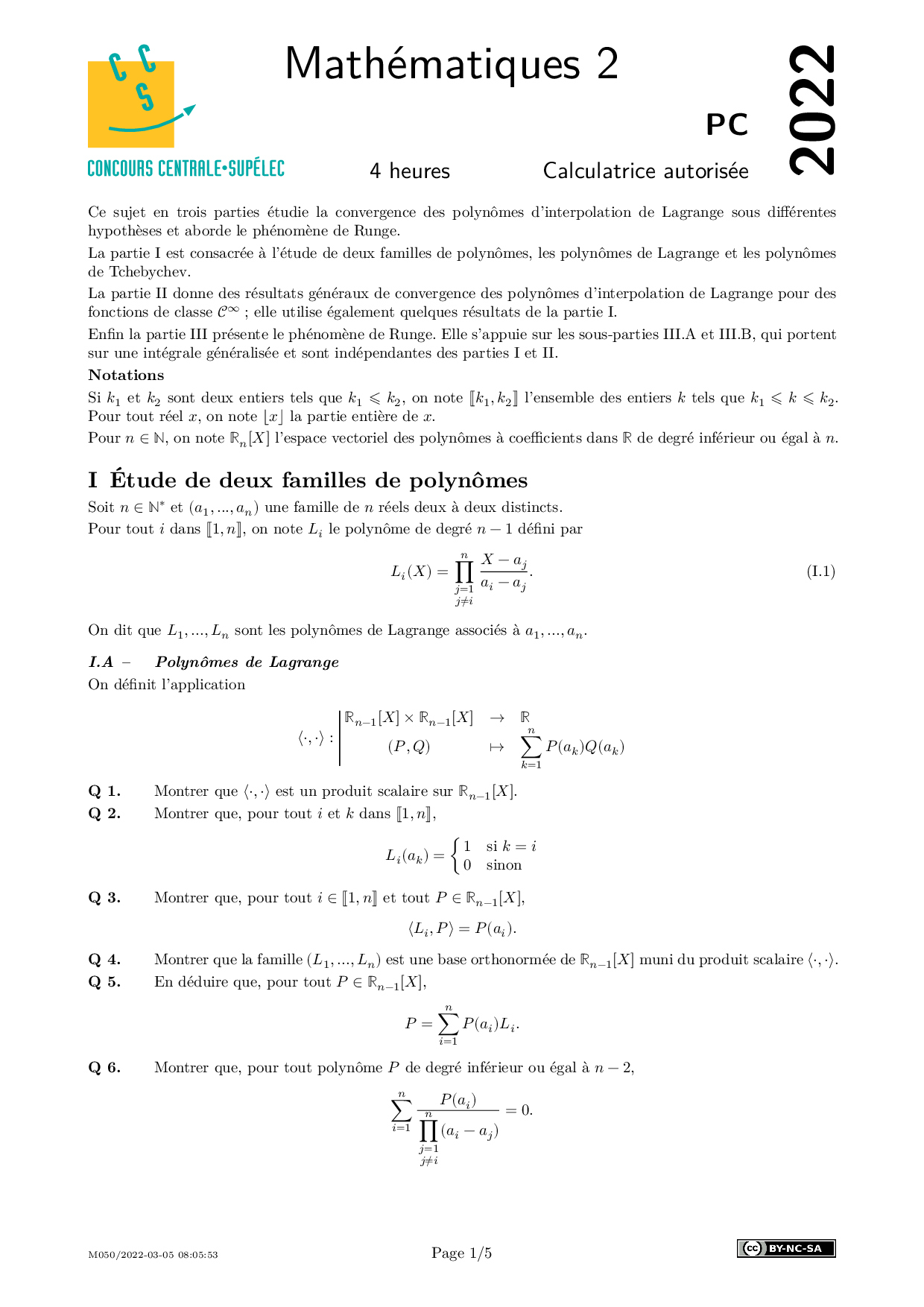 Centrale-Supelec PC 2022 Maths 2 - Sujet - AlloSchool
