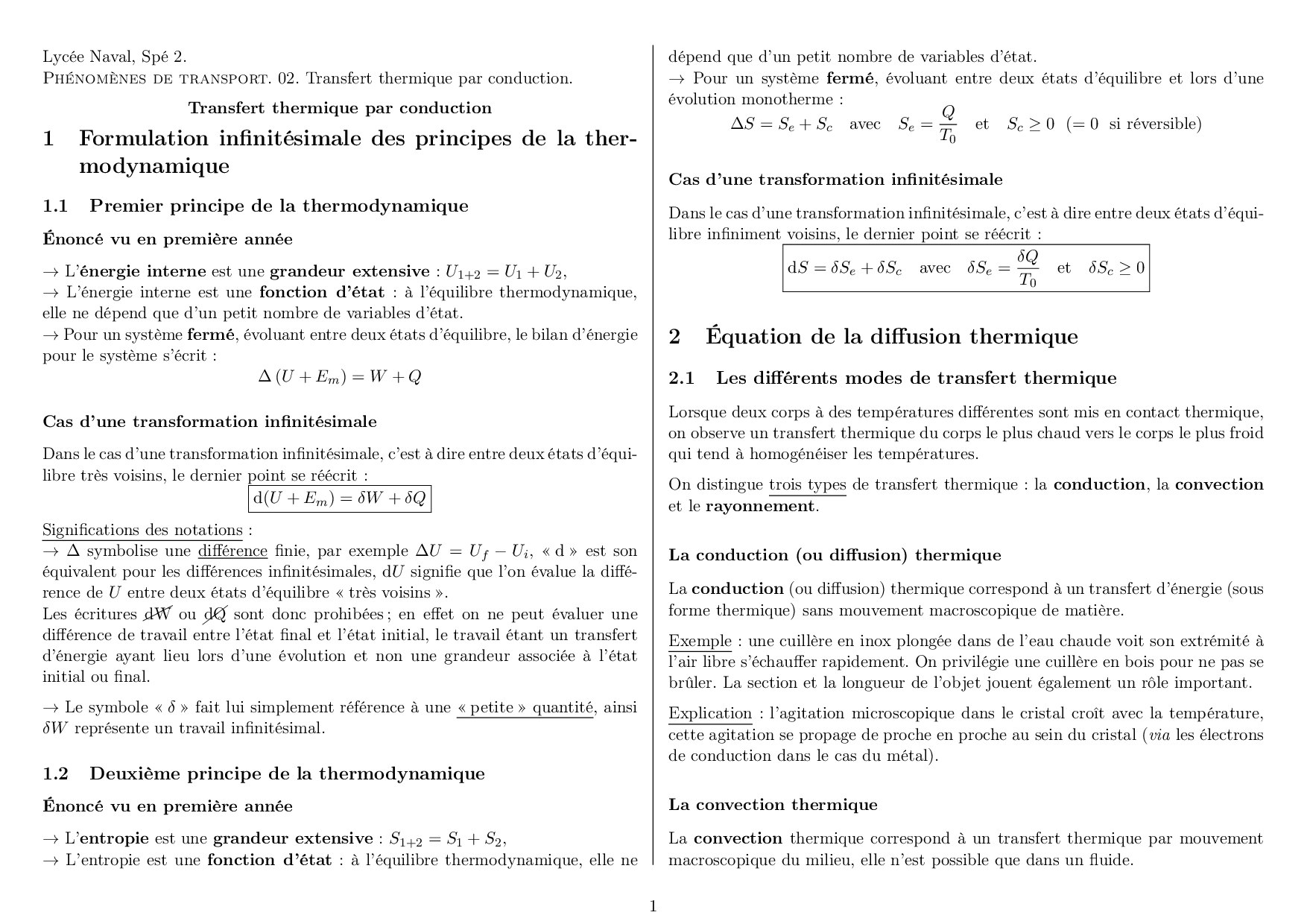 Transfert thermique par conduction - Cours - AlloSchool