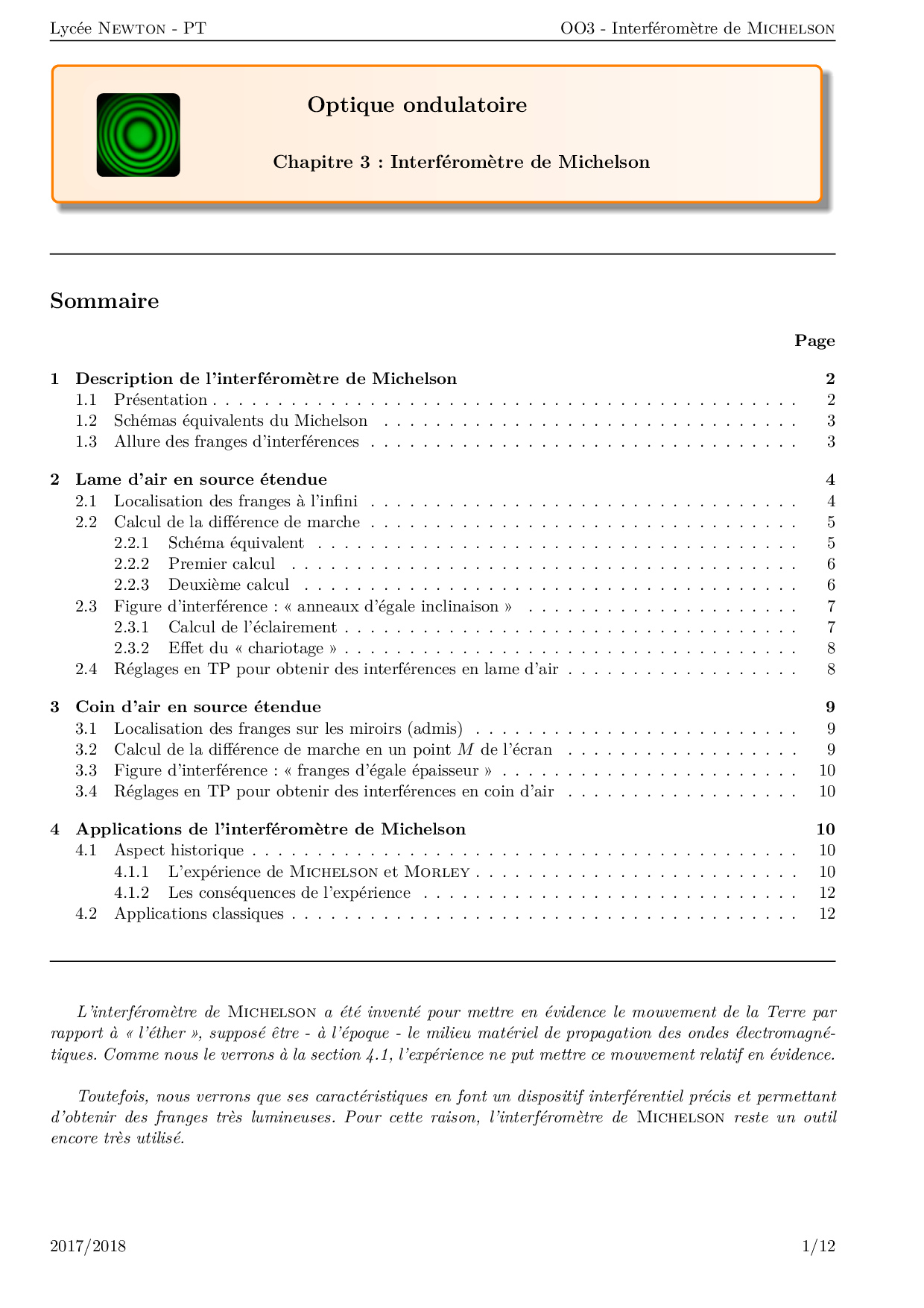 Interféromètre de Michelson - Cours - AlloSchool
