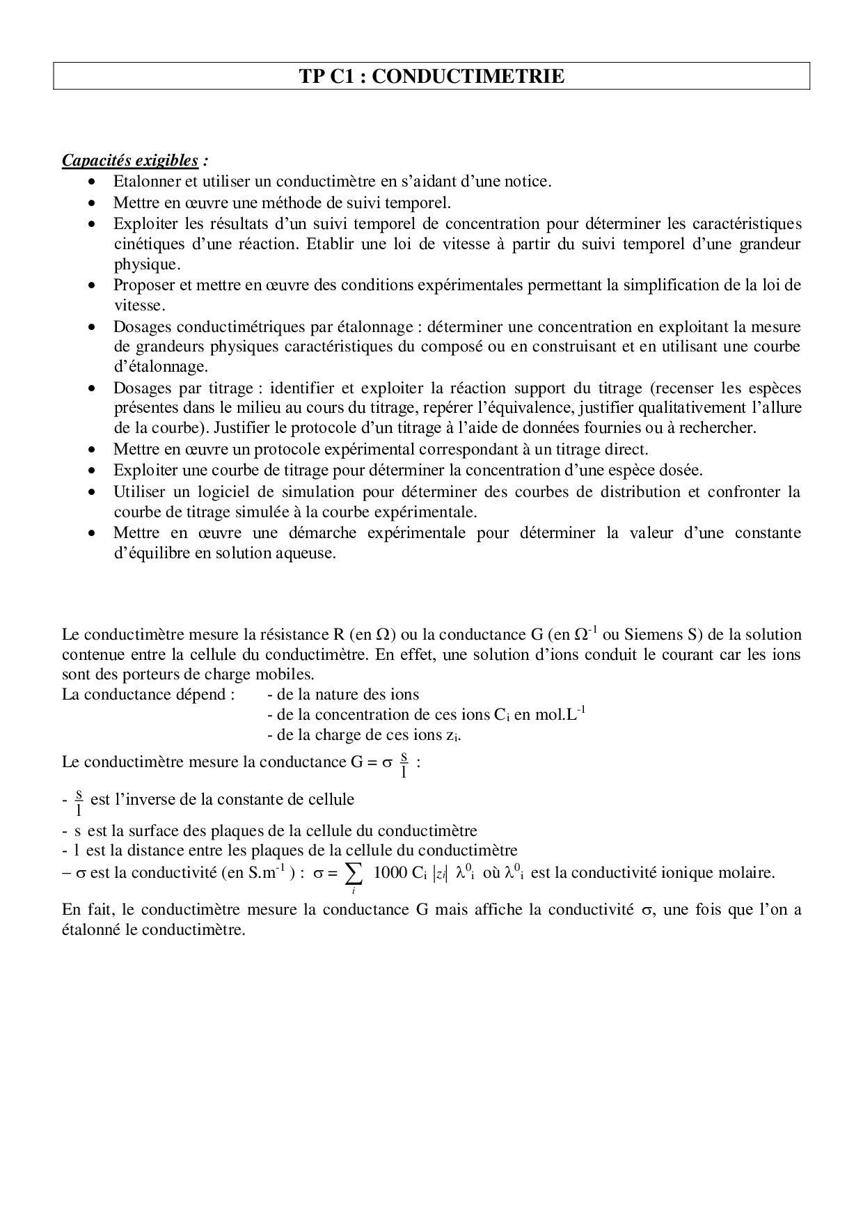 TP C1 - Conductimétrie - AlloSchool