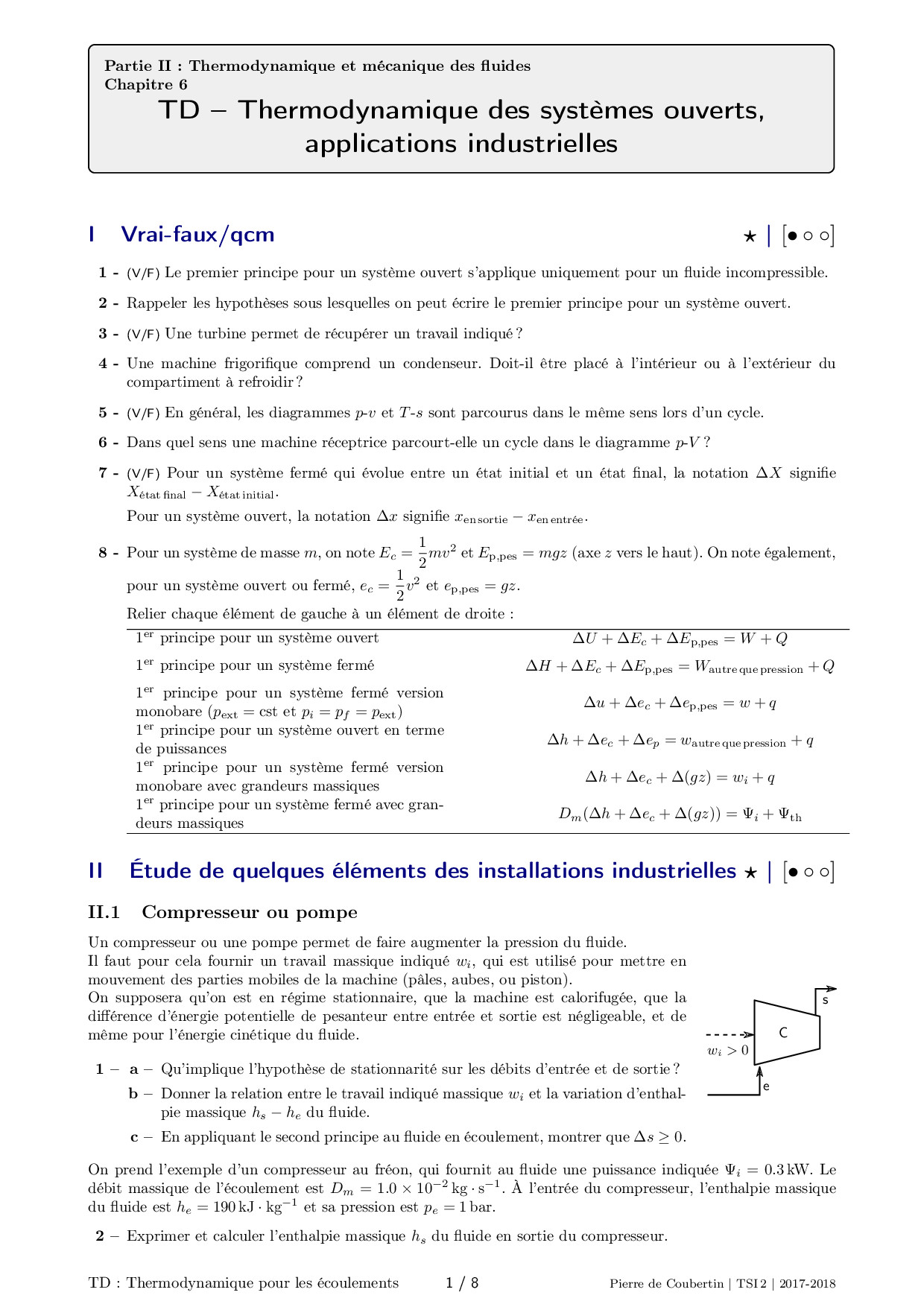Thermodynamique des systèmes ouverts, applications industrielles ...