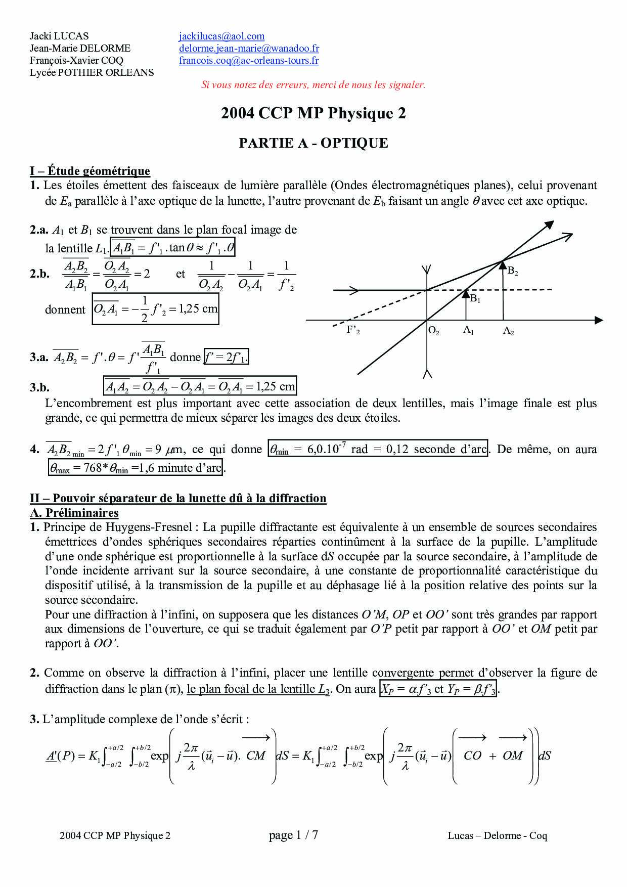 CCP Physique 2 MP 2004 Corrigé - AlloSchool