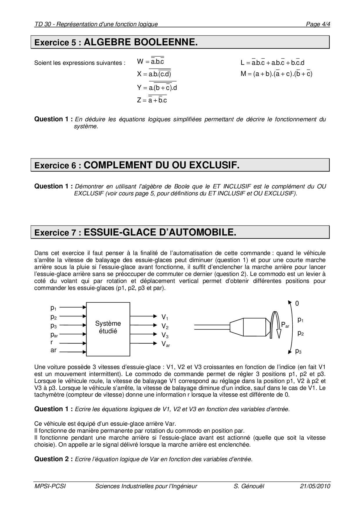 TD 30 - Représentation d'une fonction logique - AlloSchool