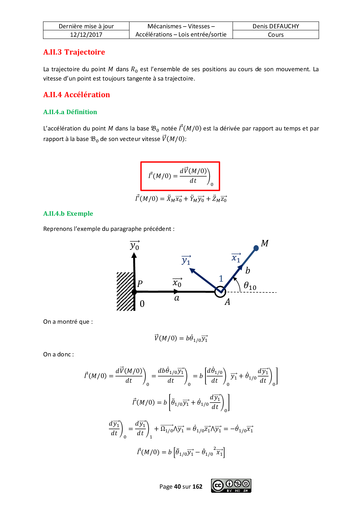 Cours complet : Cinématique (Mécanismes Vitesses et accélération - Lois ...