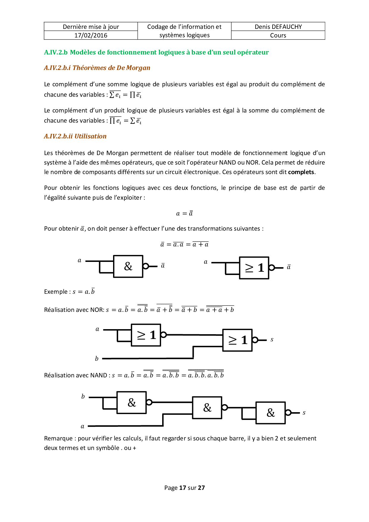 Cours complet : Logique combinatoire (Codage de l’information et ...