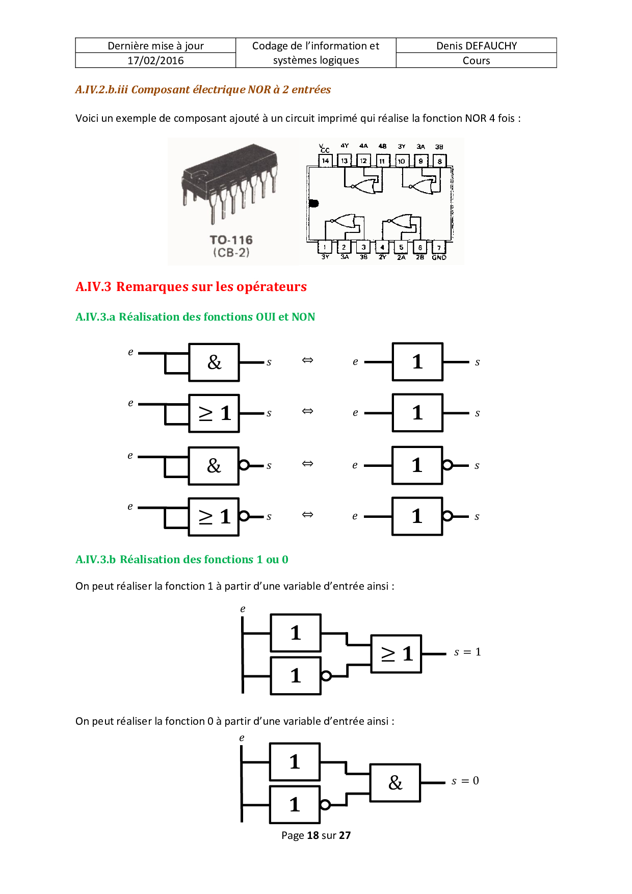 Cours complet : Logique combinatoire (Codage de l’information et ...