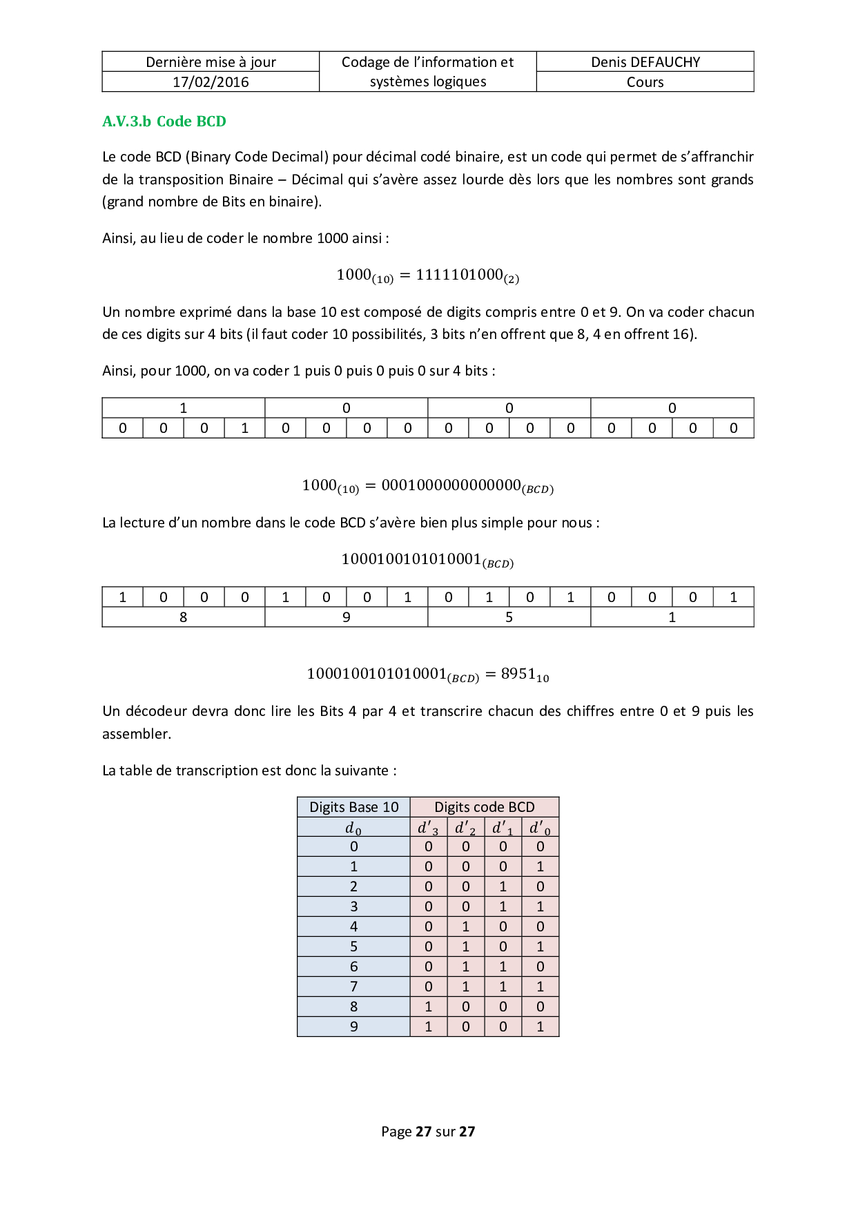Cours complet : Logique combinatoire (Codage de l’information et ...