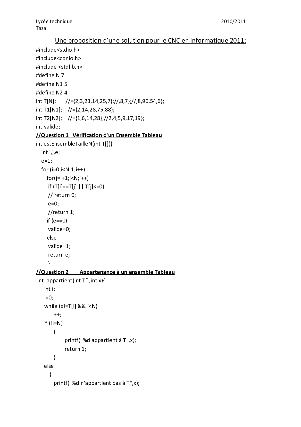 CNC 2011 Informatique - Corrigé - AlloSchool